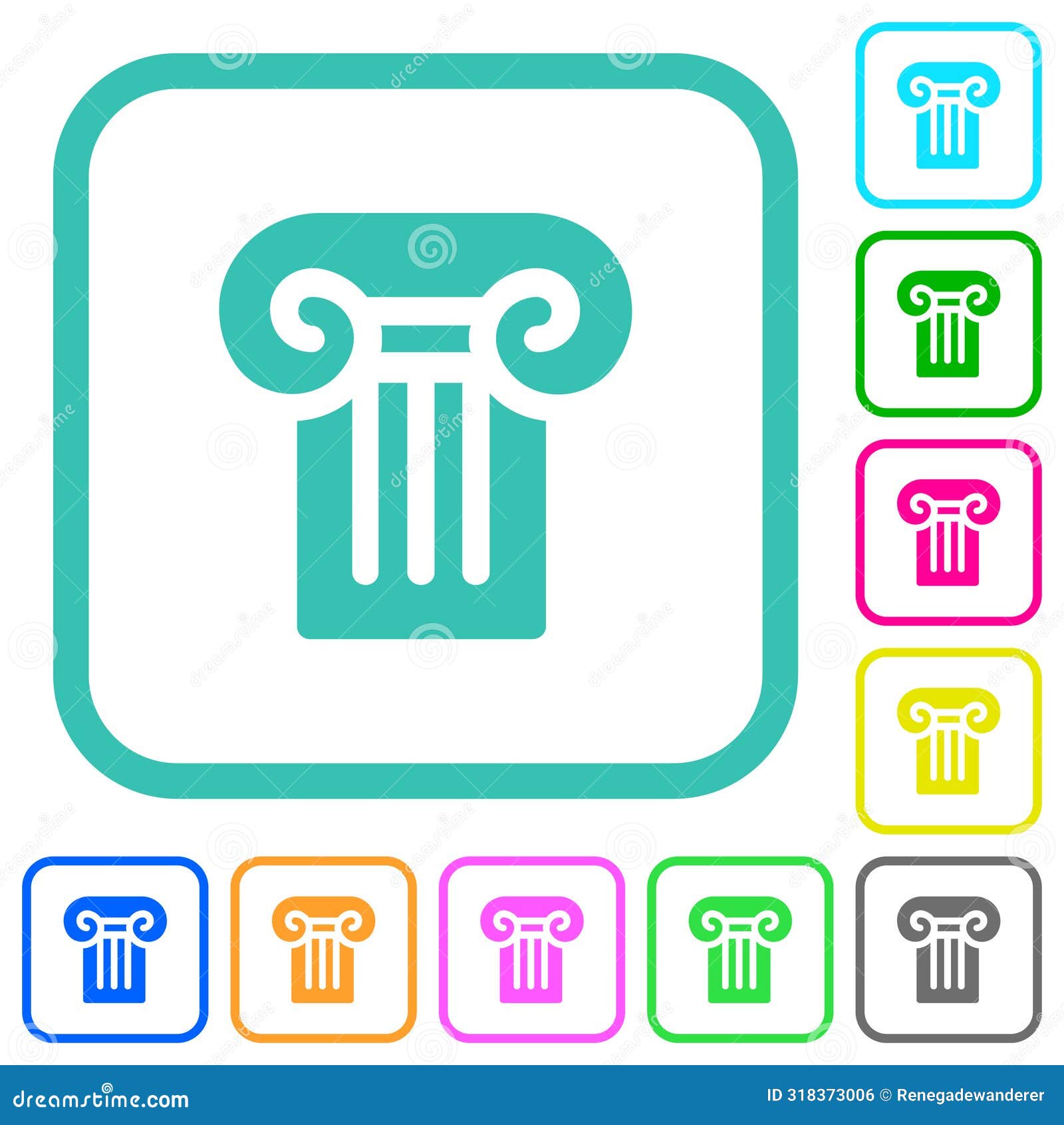 Antique Ornate Column Solid Vivid Colored Flat Icons Stock Vector ...