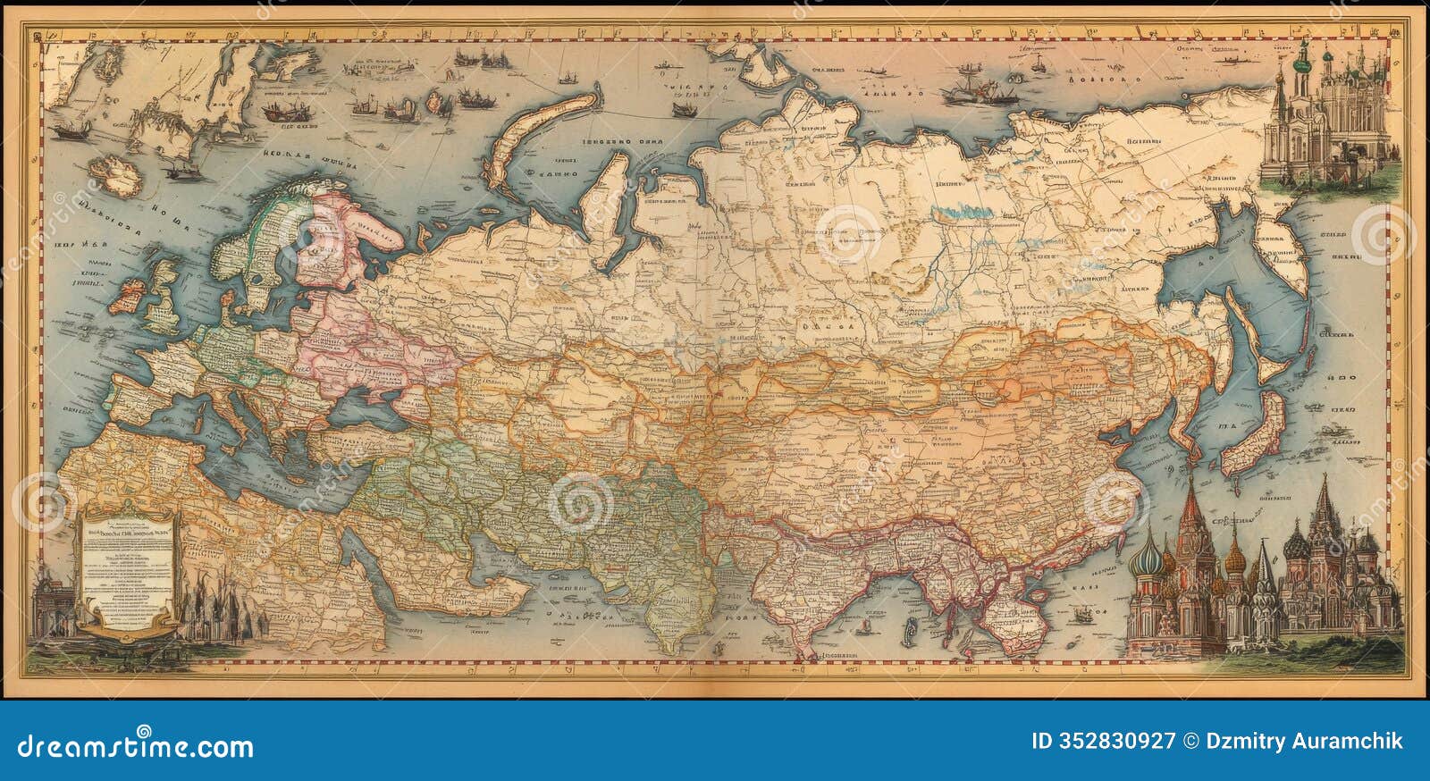 An Antique Panoramic Map of Russia, Depicting the Russian Empire ...