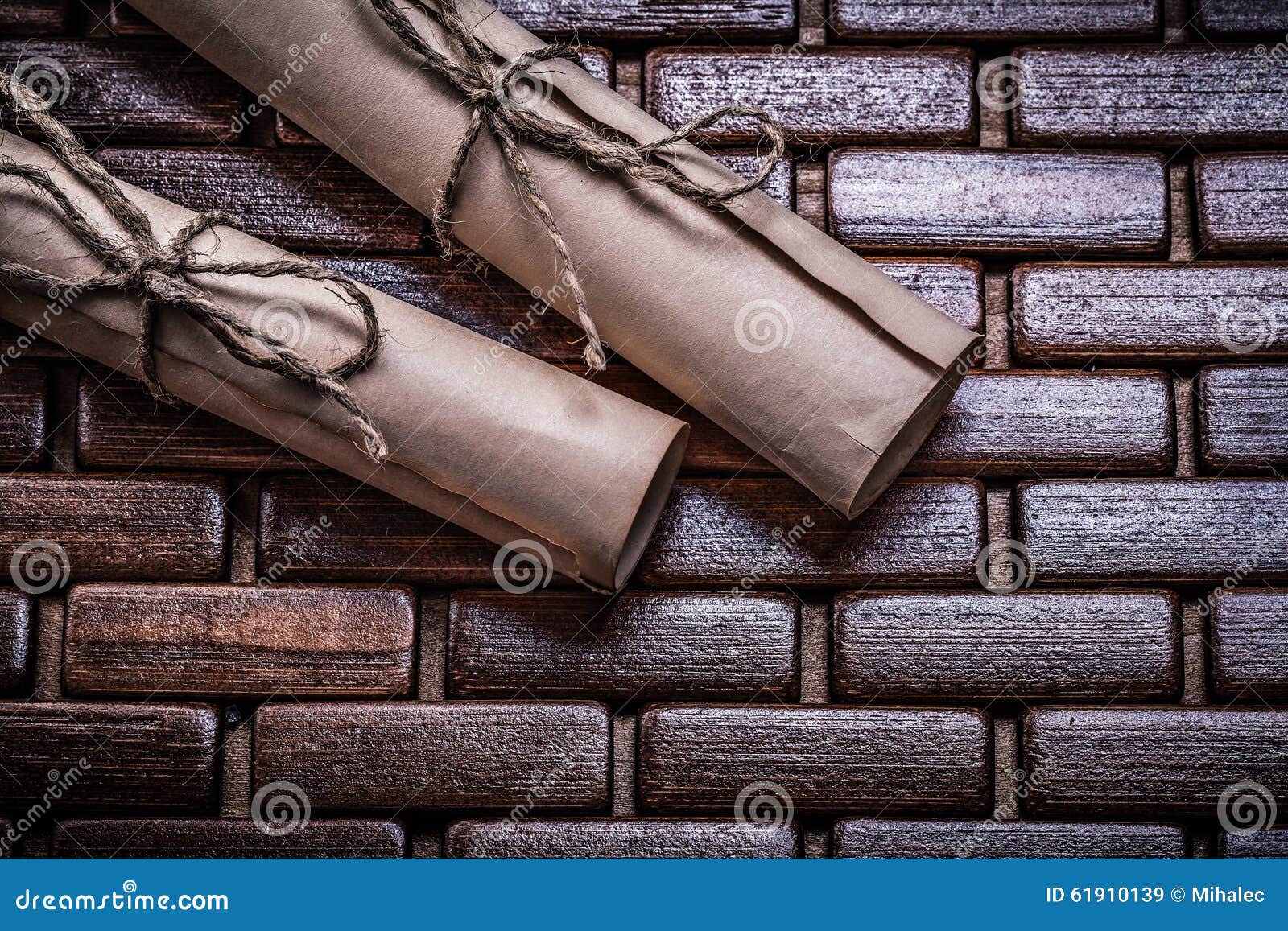 Antique Paper Rolls with String on Wicker Place Stock Image - Image of ...