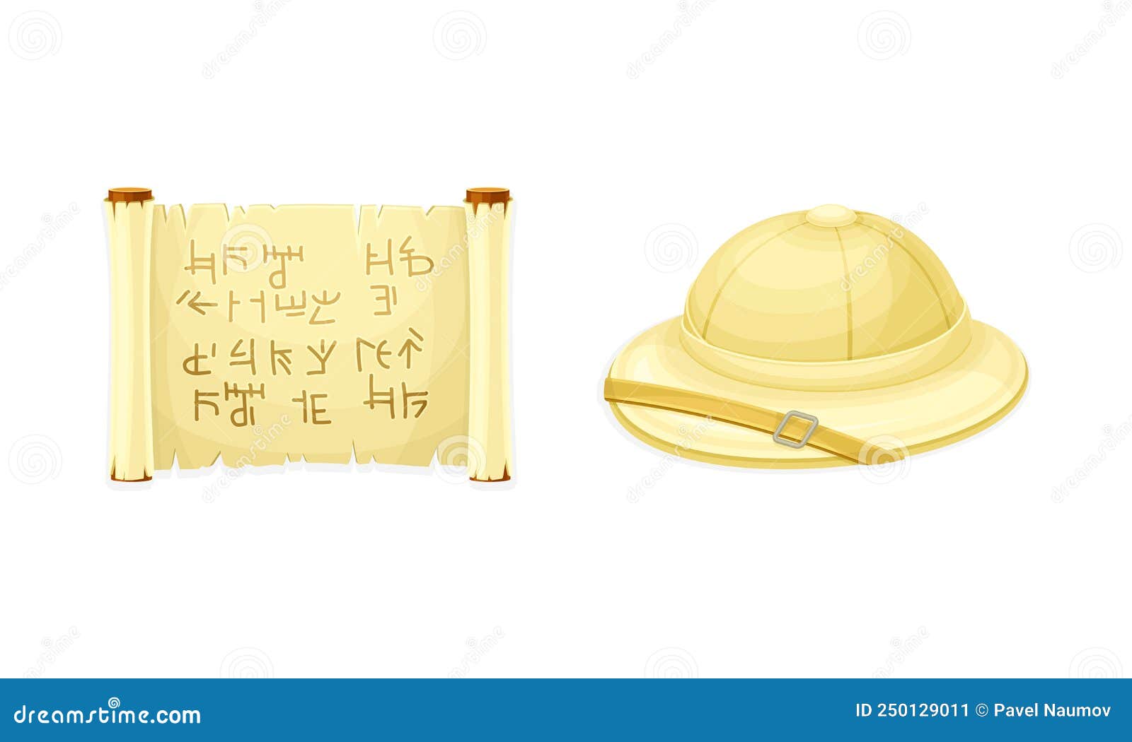Antique Papyrus Scroll and Hat of Archaeologist. Objects of Archaeology ...