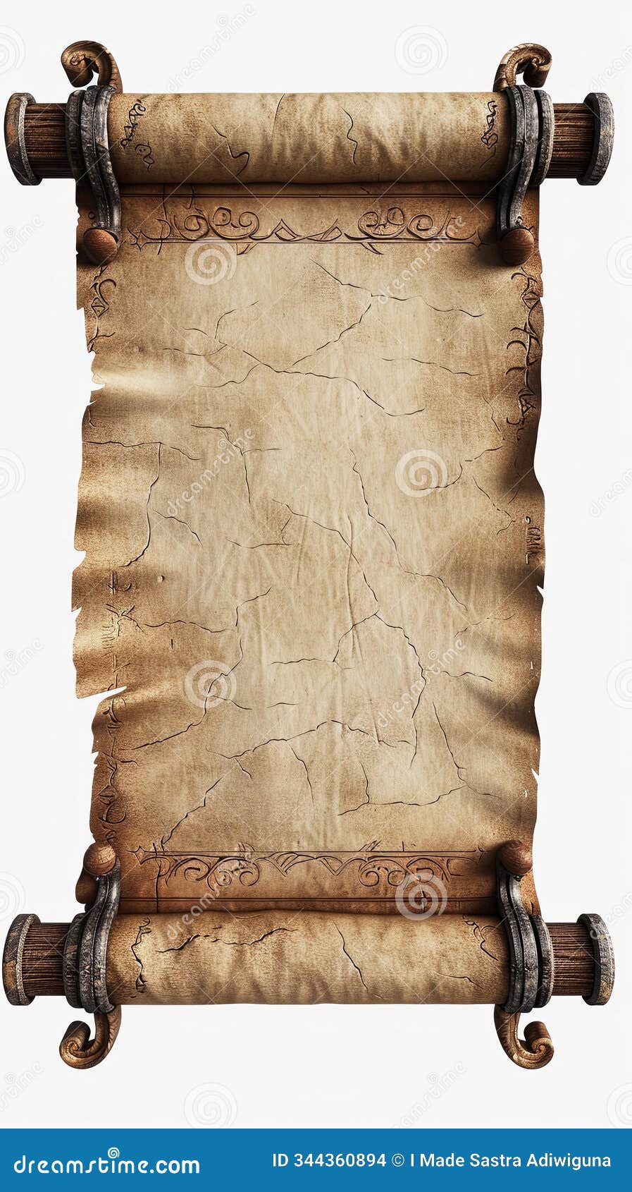 Antique Papyrus Scroll On White. Blank Template For Ancient Messages ...