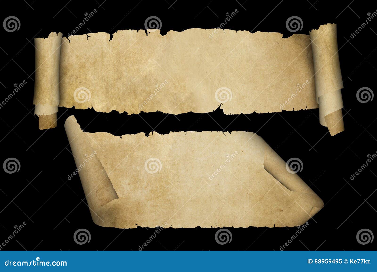 Antique Parchment Scrolls on Black Background. Stock Illustration ...