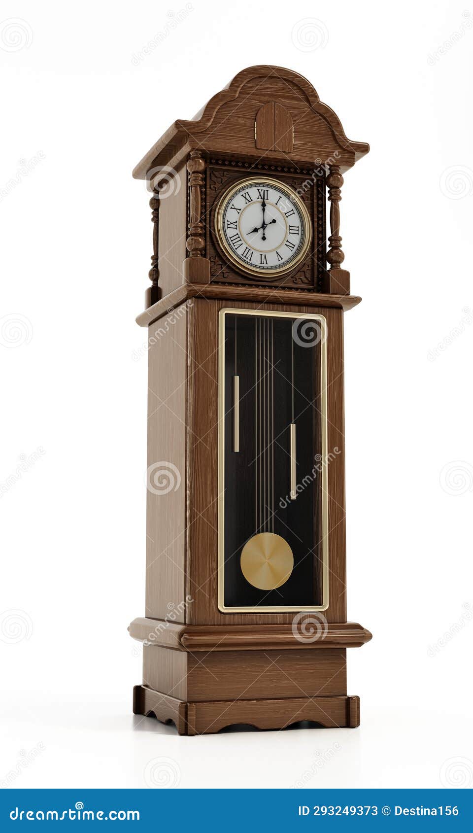 Antique Pendulum Clock Isolated on White Background. 3D Illustration ...