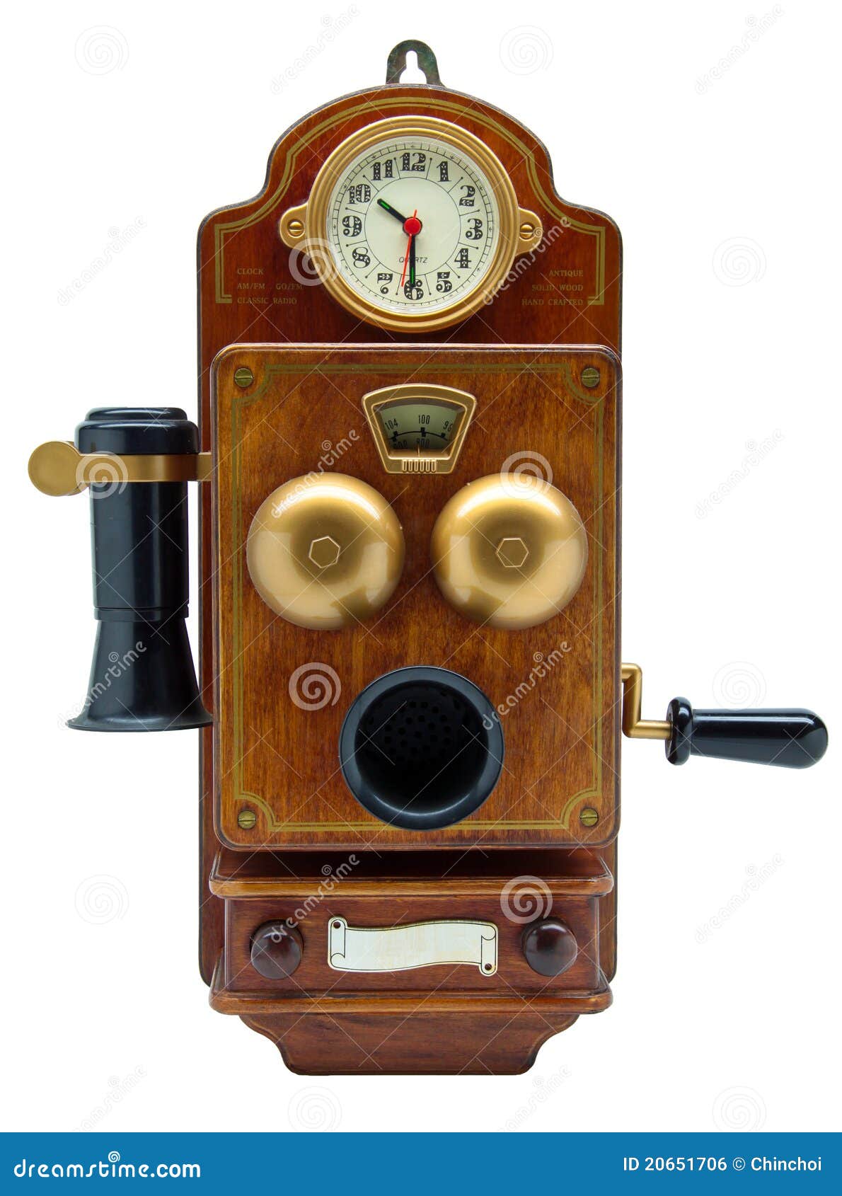 Antique Phone with Clock on White Isolation Stock Photo - Image of ...
