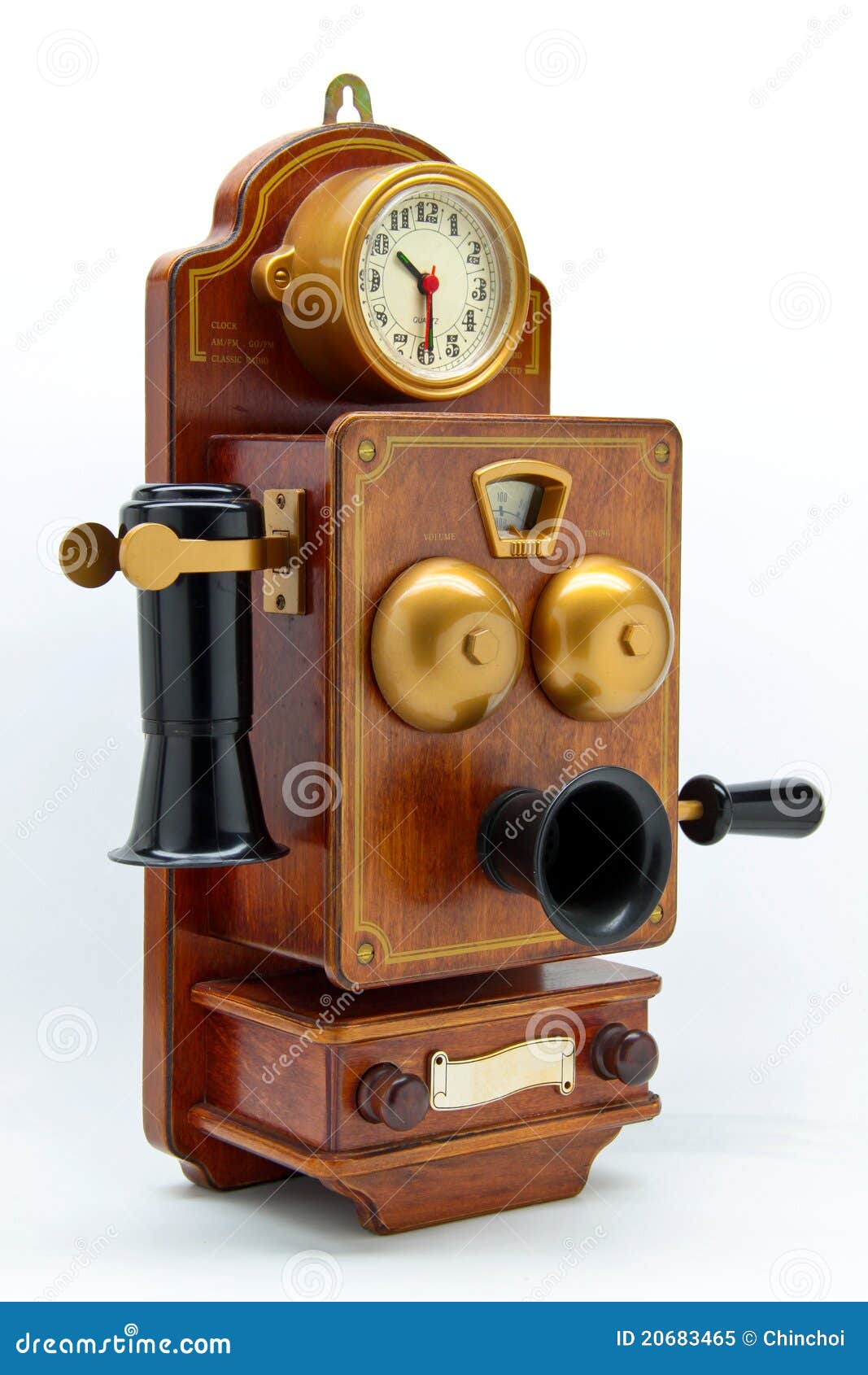 Antique Phone with Clock on White Isolation Stock Image - Image of ...