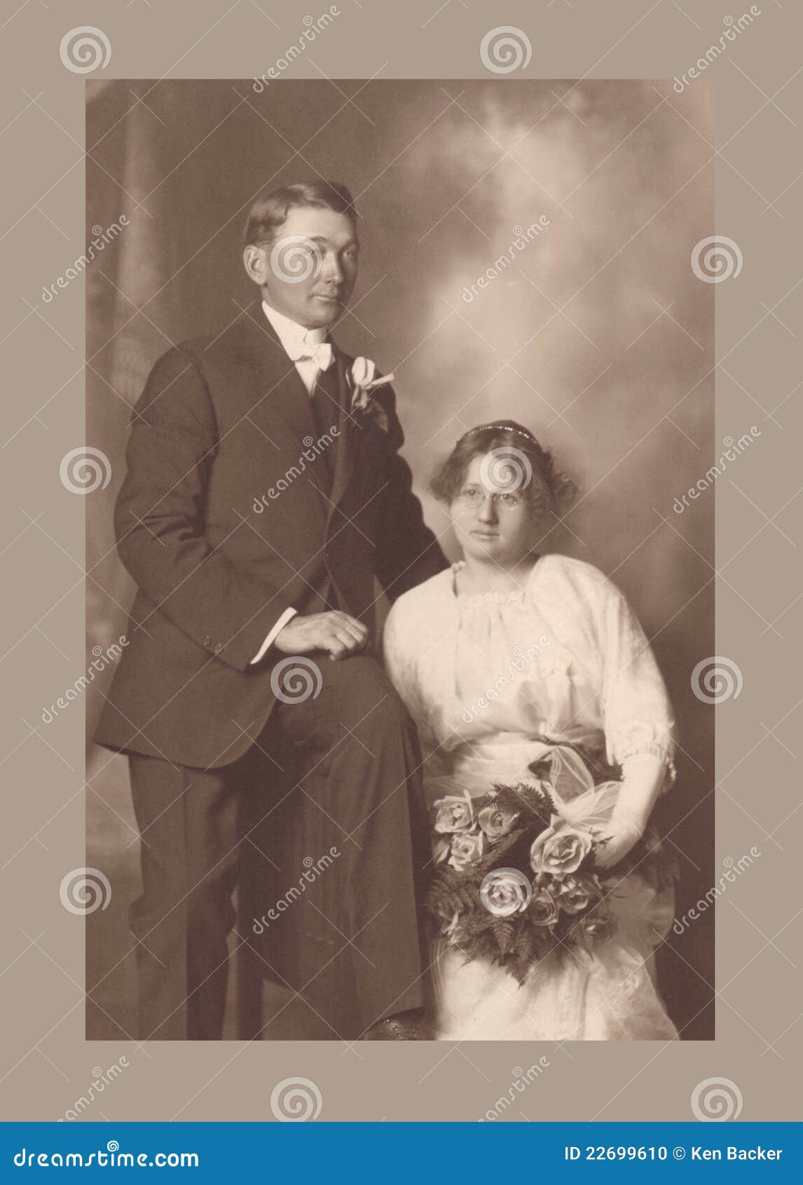Antique Photograph of a Wedding Couple Stock Photo - Image of portrait ...