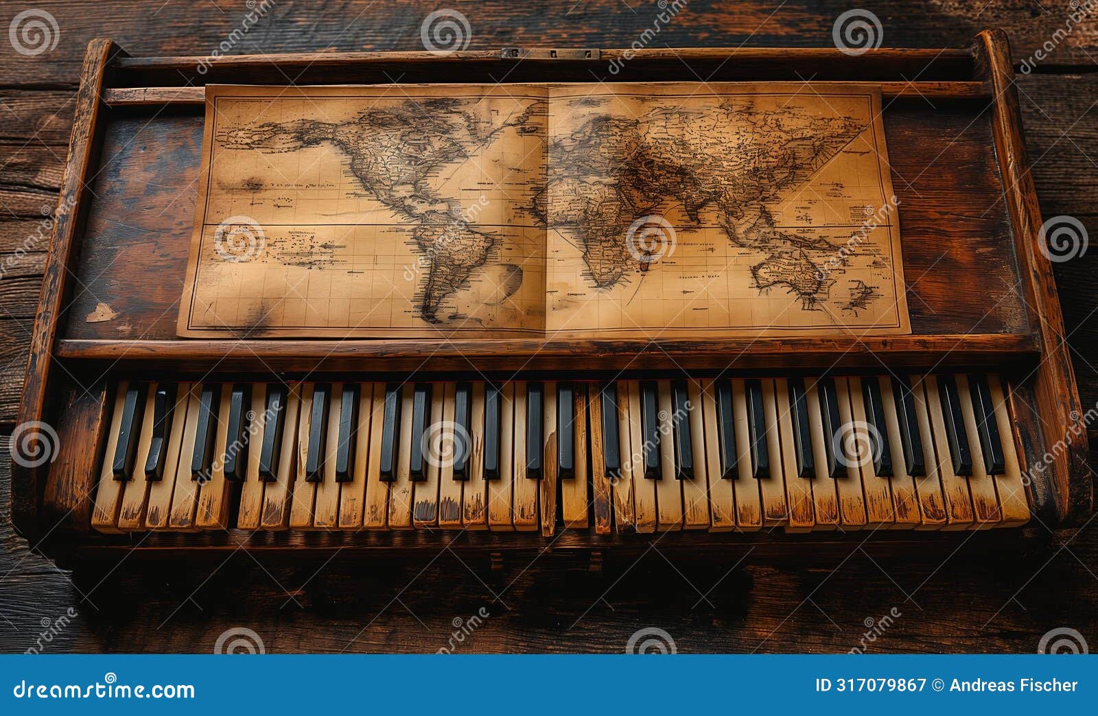Antique Piano with Map. Generative AI Stock Image - Image of design ...