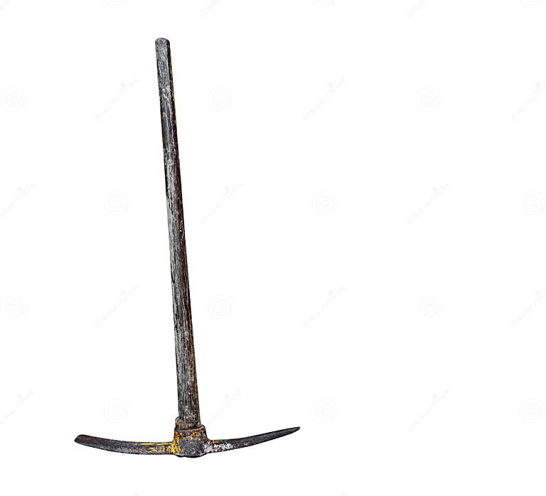 Antique Pickaxe on White Background, Clipping Path Stock Image - Image ...