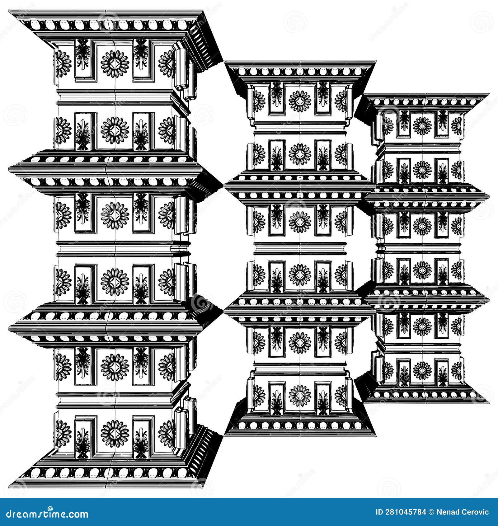 Antique Pillar Vector. Three Pillars in Row Wall Column. Illustration ...