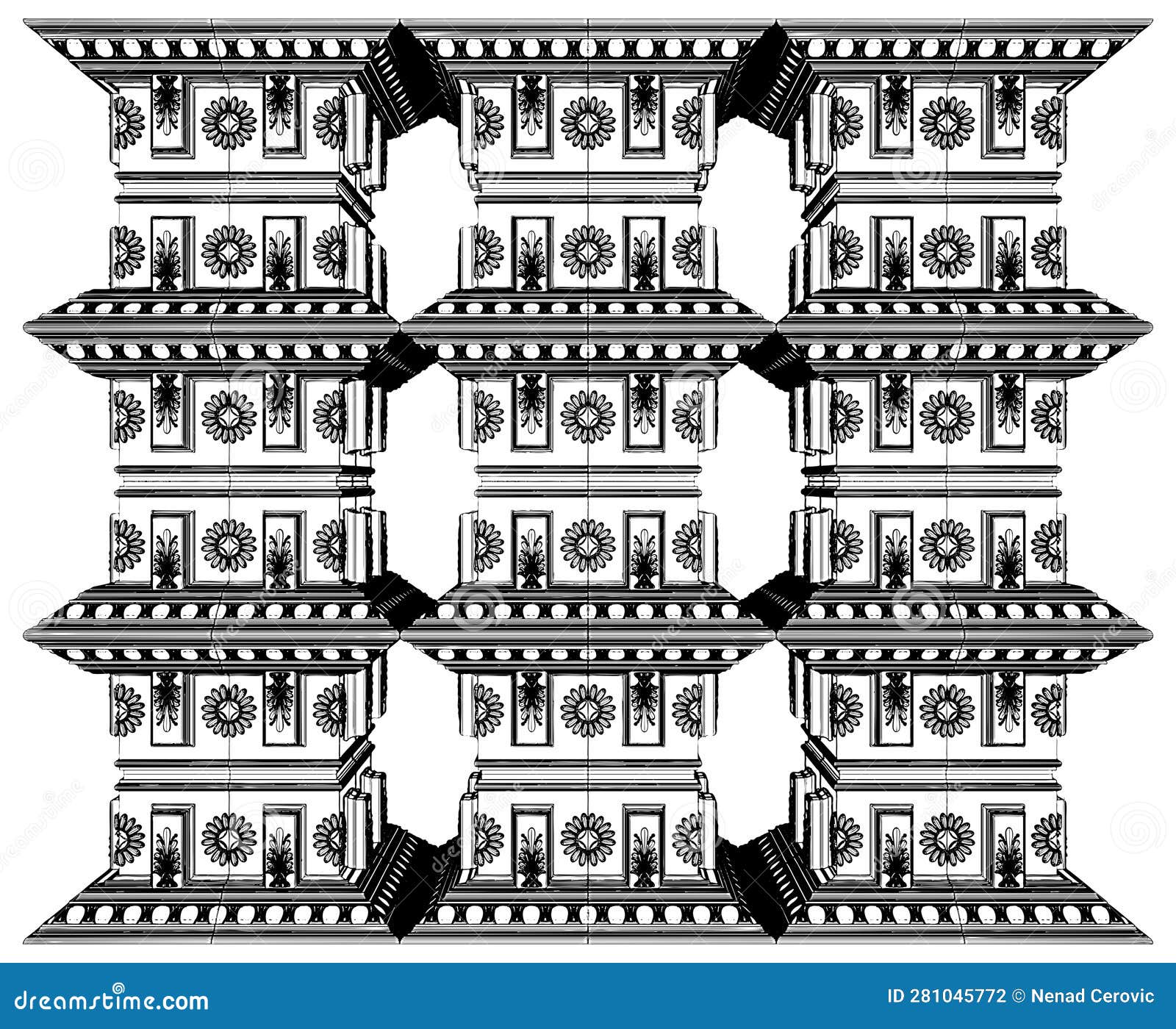 Antique Pillar Vector. Three Pillars in Wall Column. Illustration ...