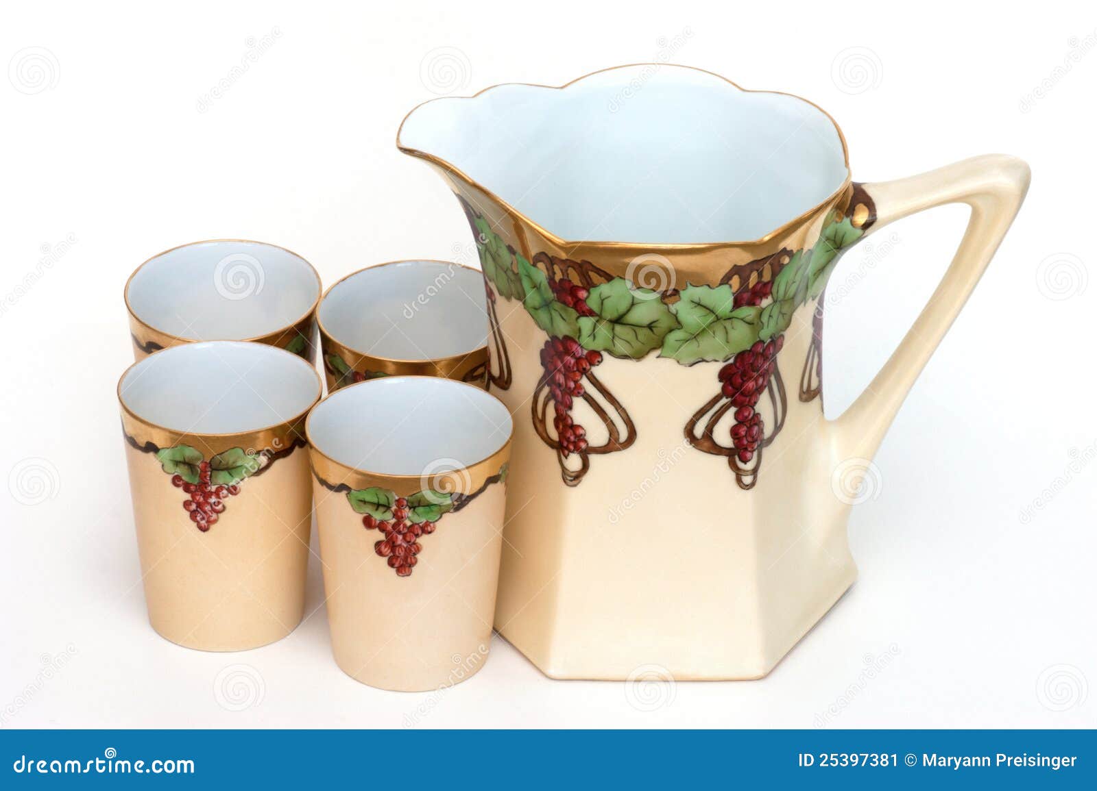 Antique Pitcher Cups Set Grape Juice Handpainted Stock Image - Image of ...