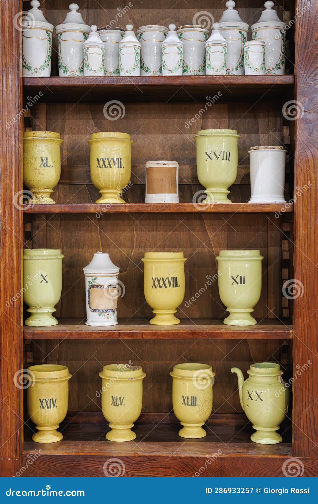 Antique Porcelain Empty Vases Displayed on a Shelf Stock Image - Image ...