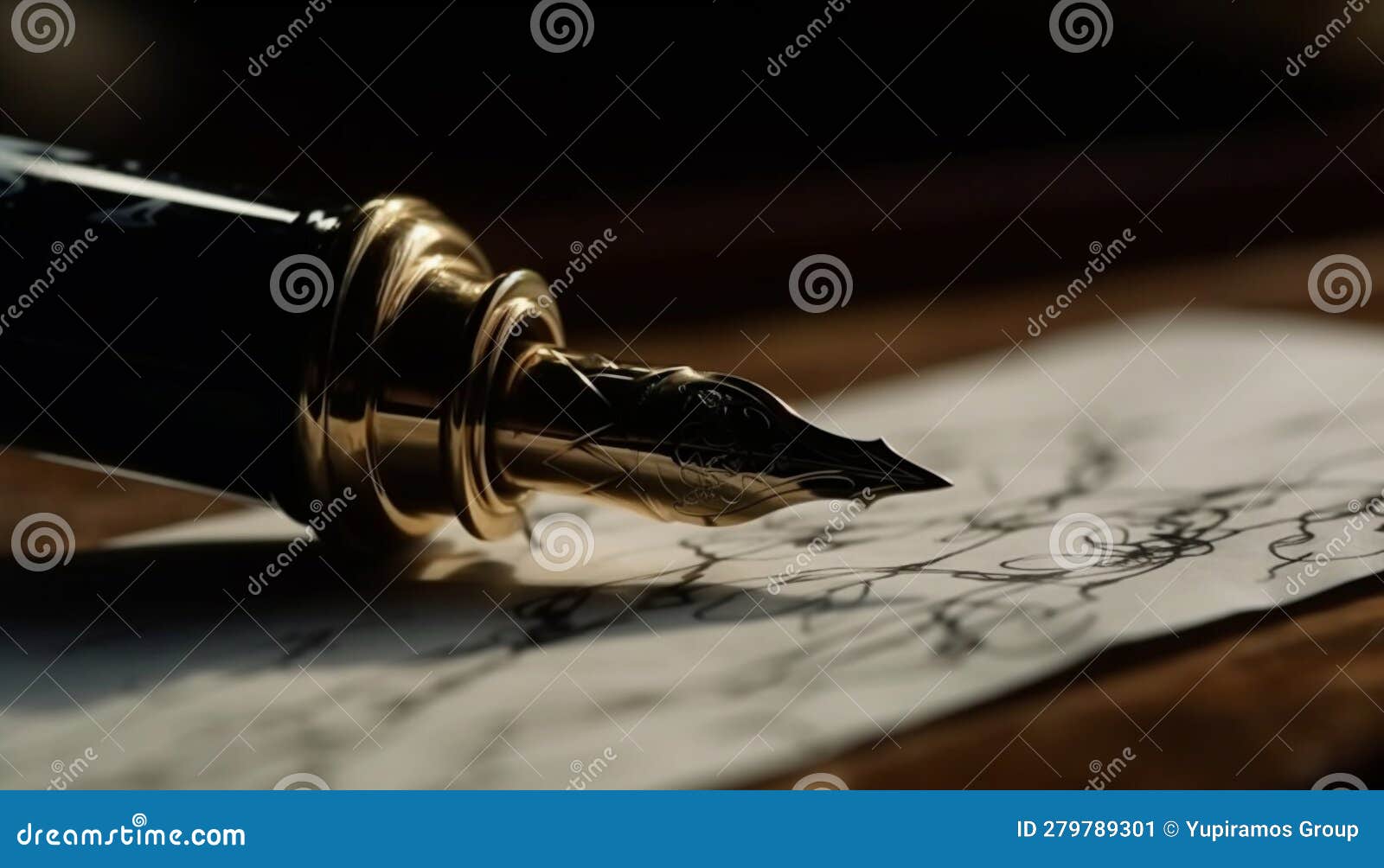 Antique Quill Pen on Parchment, Selective Focus, Elegant Manuscript ...