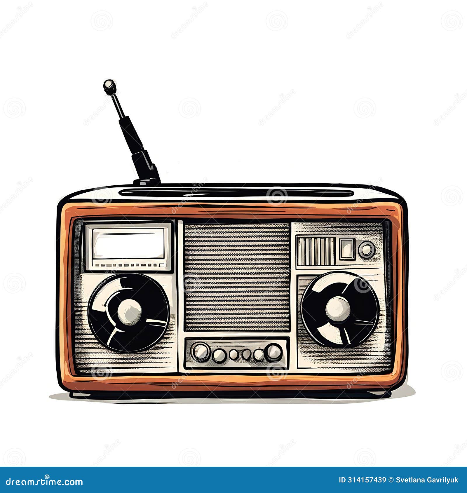 An Antique Radio Set in the Style of a Comic Book on a White Background ...