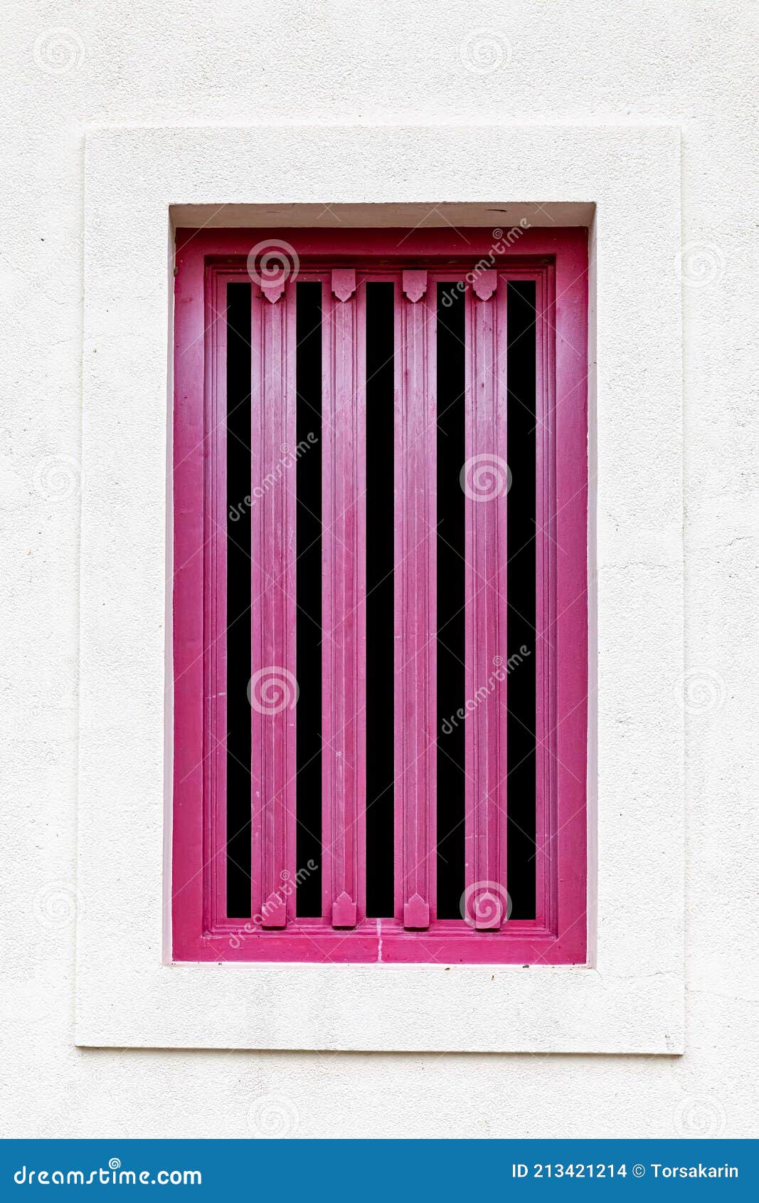 Red Grille Wood Window and White Cement Wall Stock Illustration ...