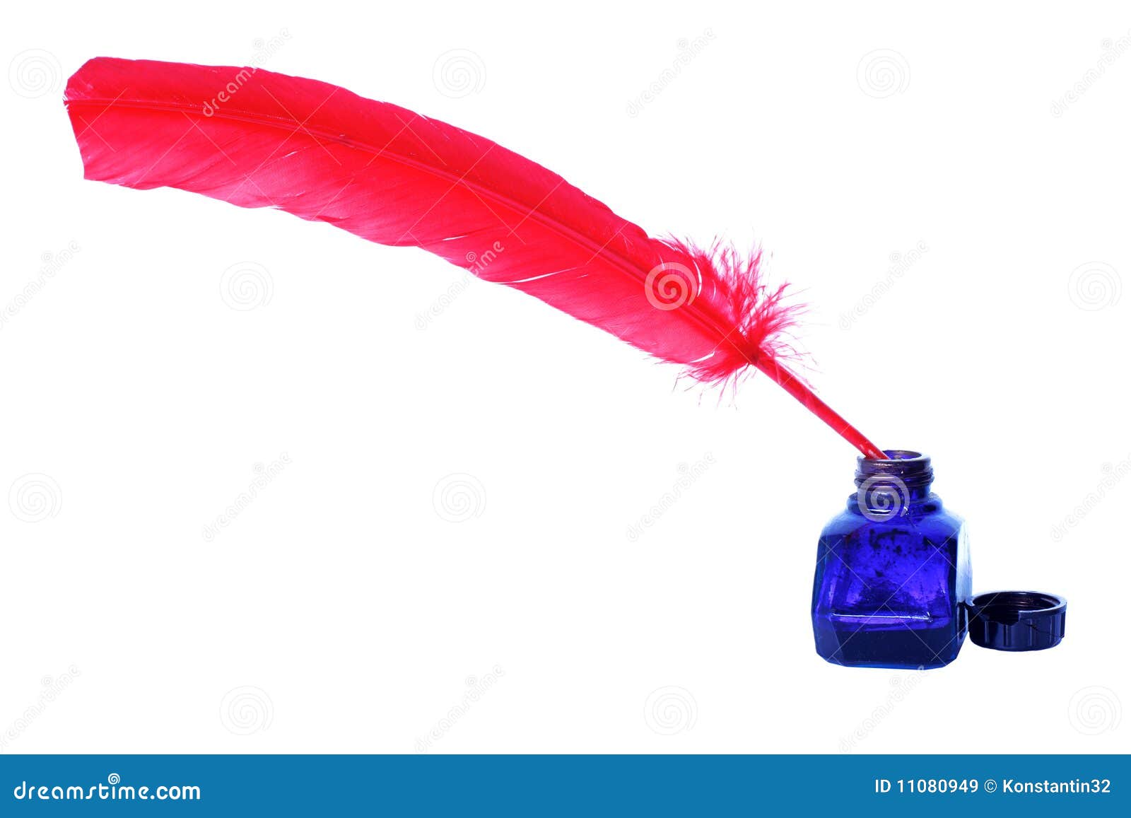 Antique Red Pen and Inkwell Stock Image - Image of classic, classical ...