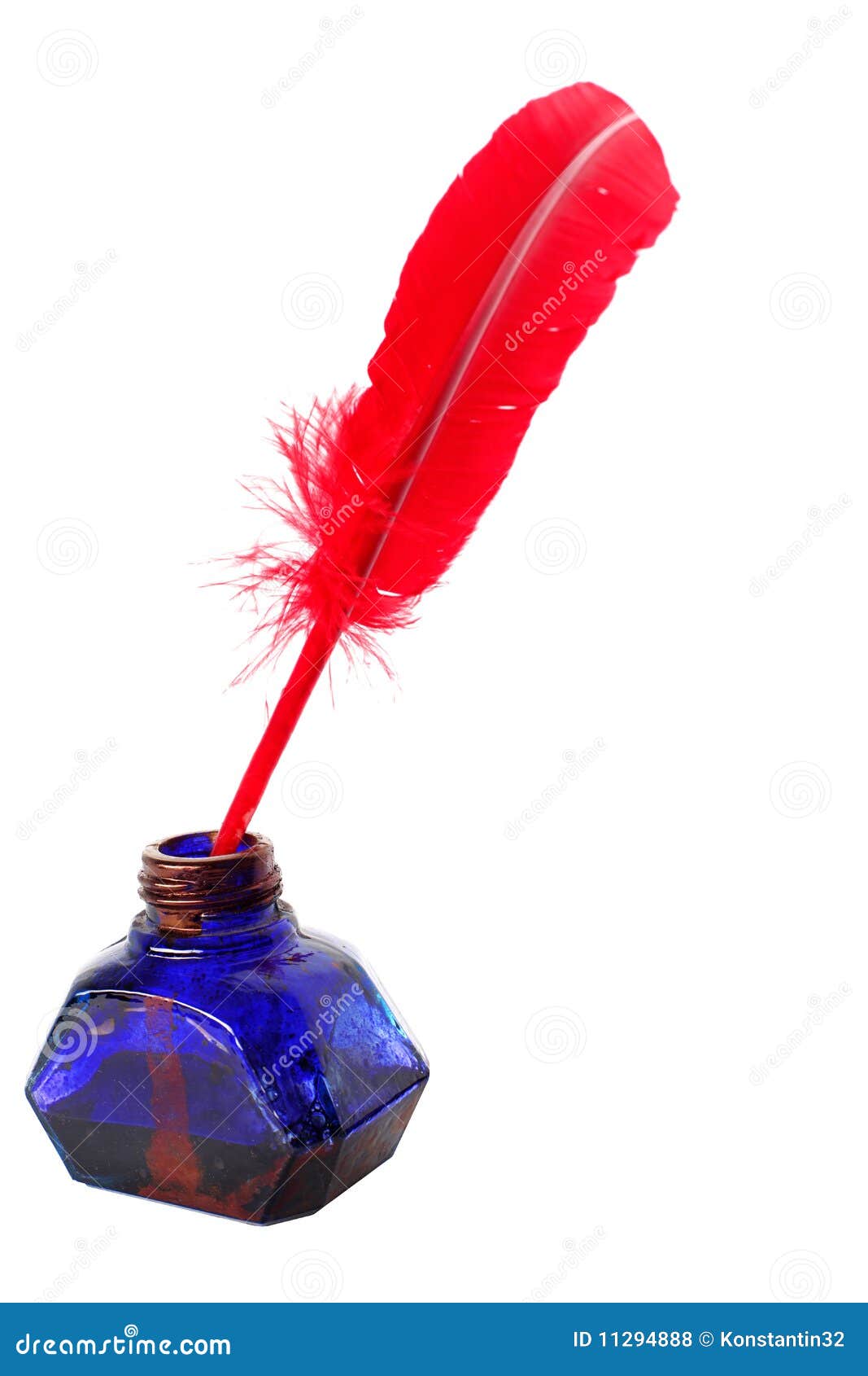 Antique Red Pen and Inkwell Stock Photo - Image of empty, isolated ...