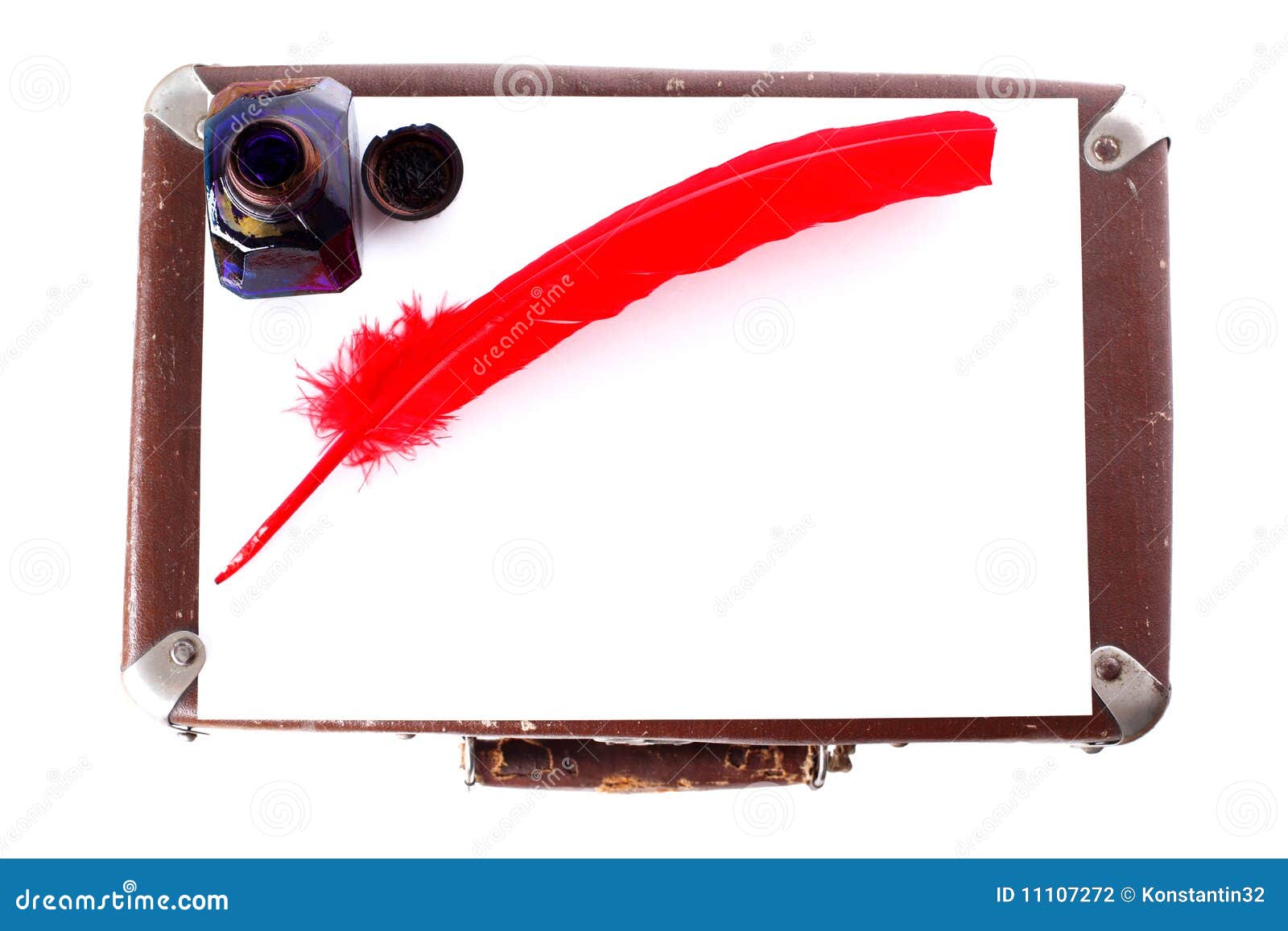 Antique Red Pen Witn Inkwell Stock Photo - Image of classic, object ...