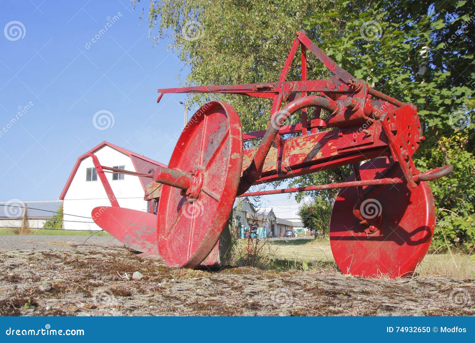 Antique Red Plow stock photo. Image of restored, blade - 74932650