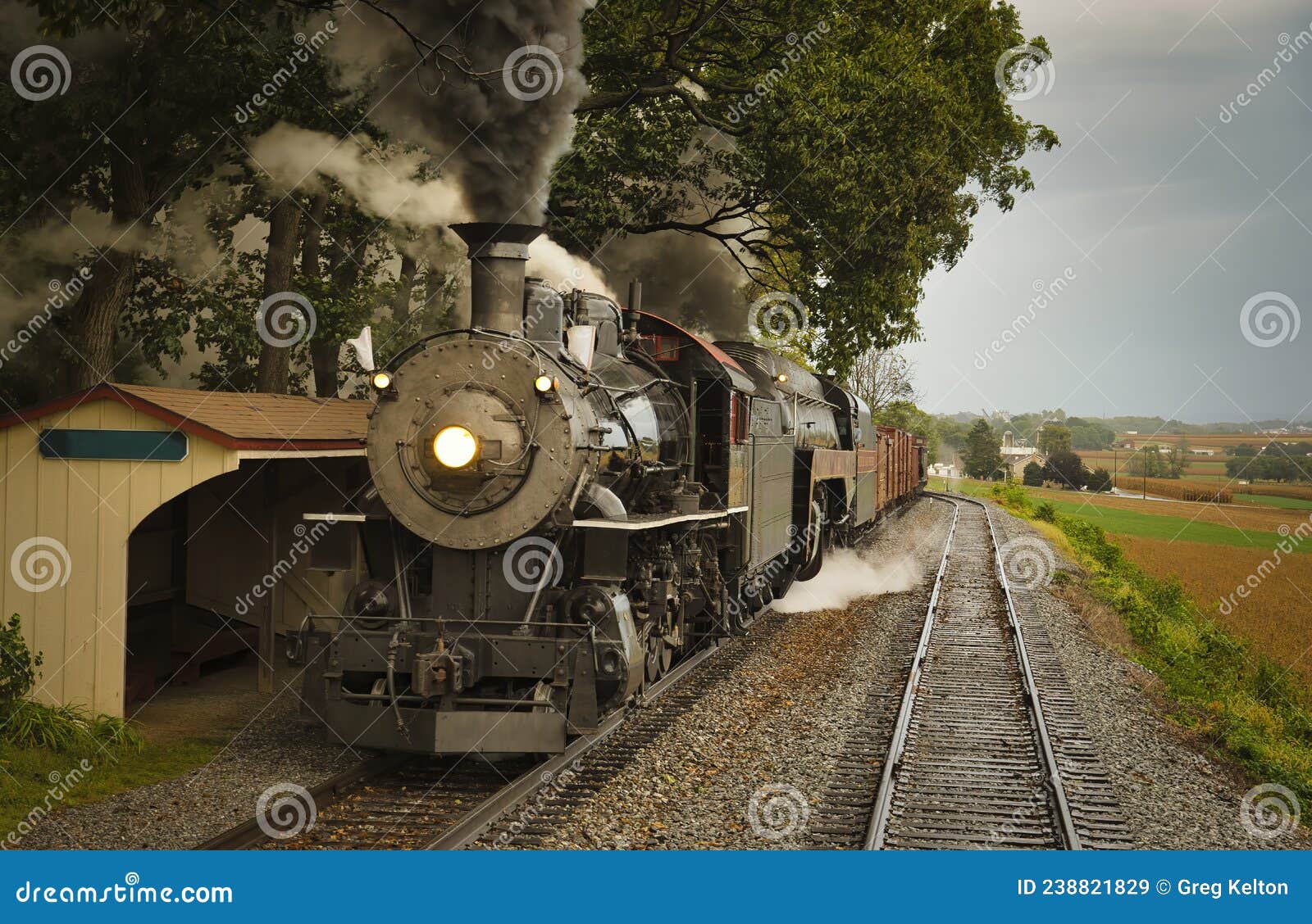 Antique Restored Steam Freight Train Approaching Blowing Smoke and ...