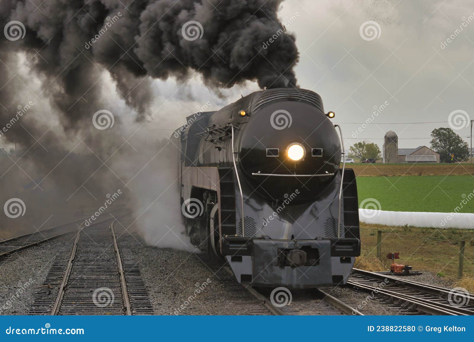 Antique Restored Steam Freight Train Approaching Blowing Smoke and ...