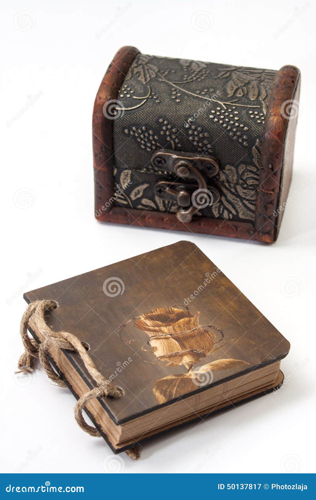 Antique Retro Diary Bound with Rope and Wooden Chest Stock Image ...