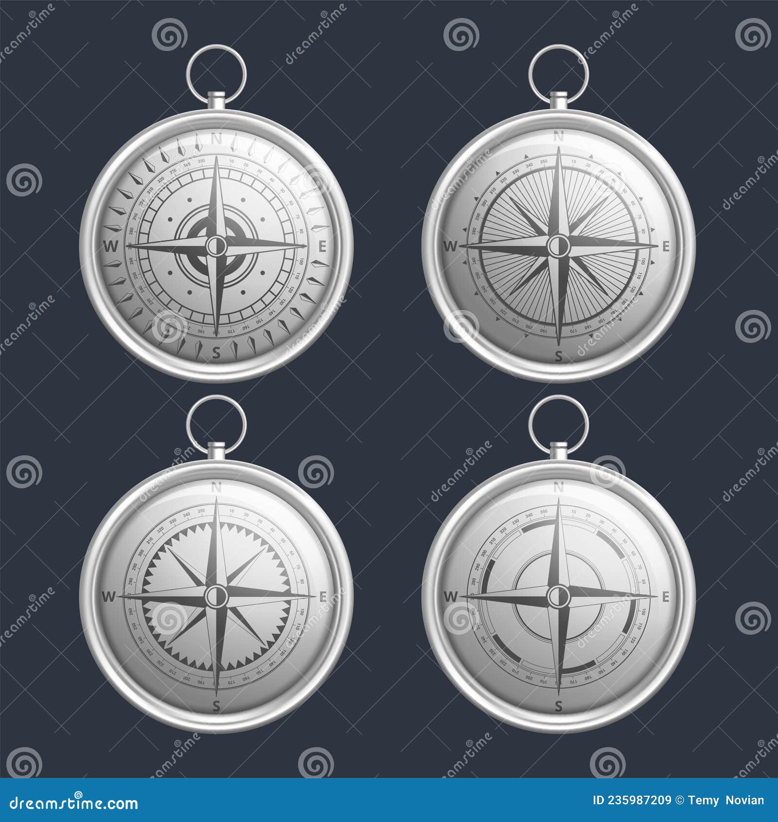 Antique Retro Style Metal Compass Set Isolated Stock Vector ...