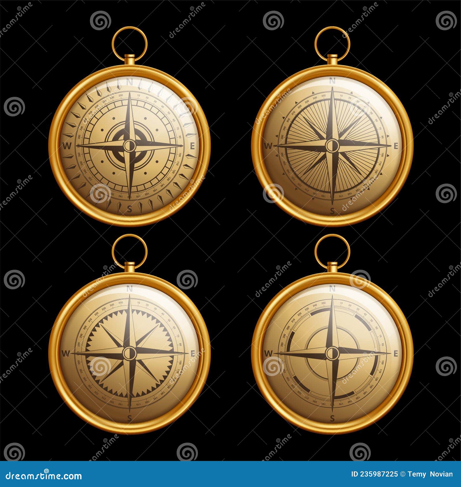Antique Retro Style Metal Compass Set Isolated Stock Vector ...