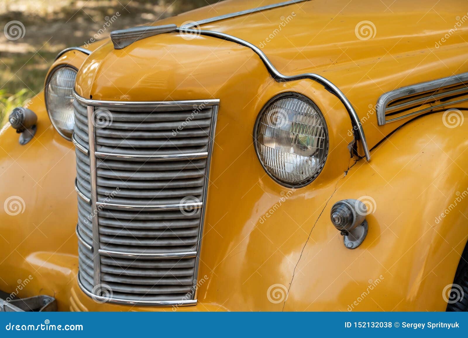 Antique Retro Yellow Car Close-up Stock Photo - Image of hood, face ...