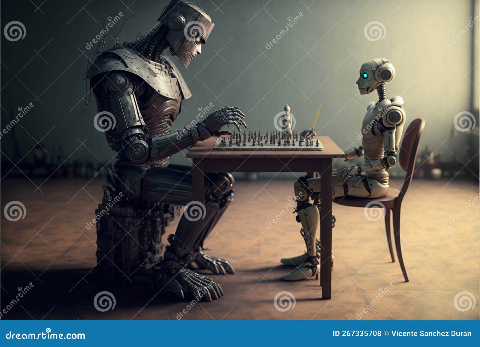 Antique Robot and Modern Robot Play a Game of Chess, GENERATIVE AI ...