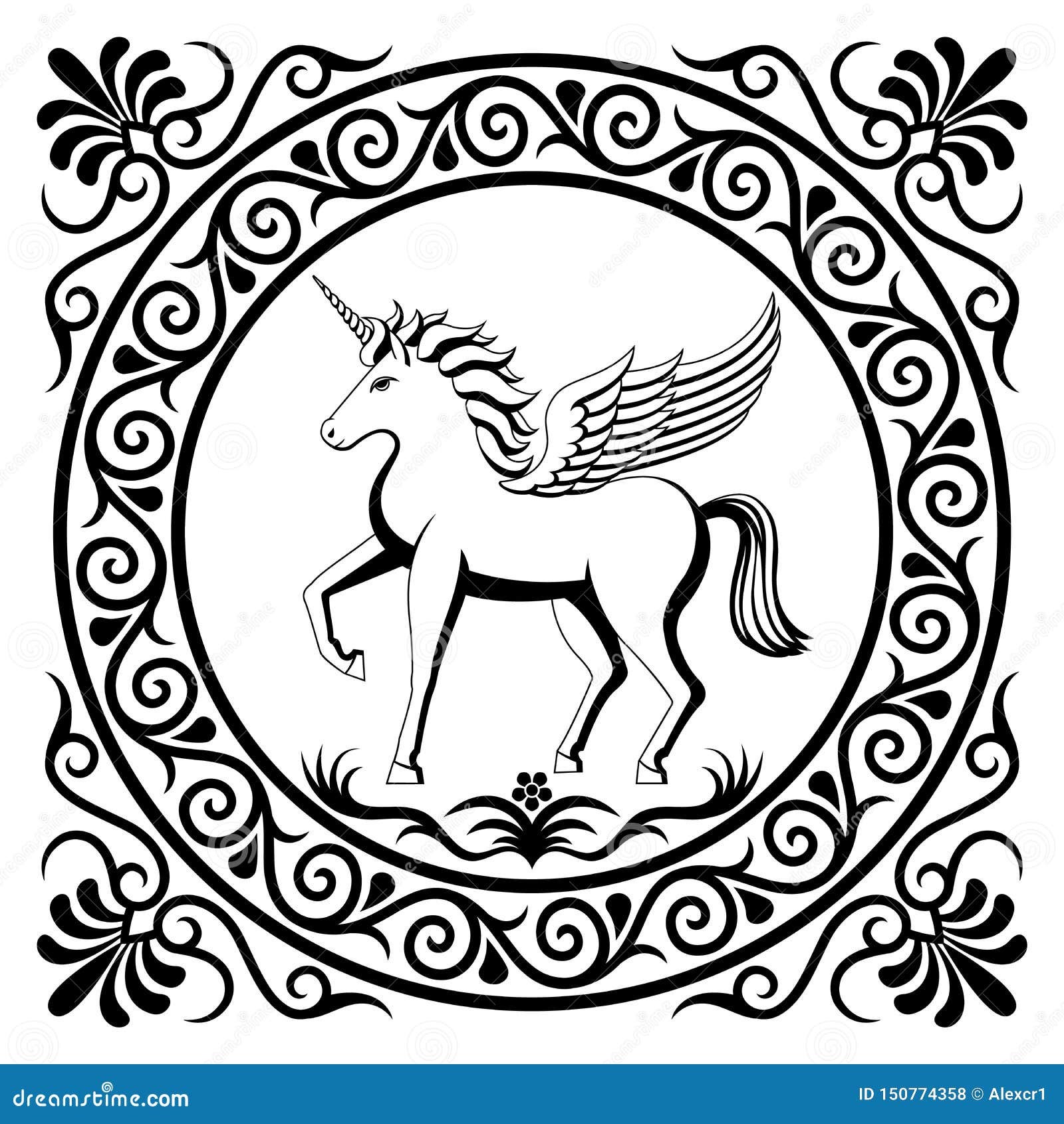 Round Unicorn Frame, Cute Template Avatar For Ui Games. Cartoon Vector ...