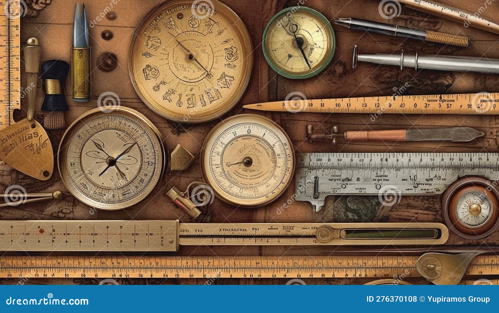 Antique Ruler Collection on Old Wooden Desk Generated by AI Stock ...