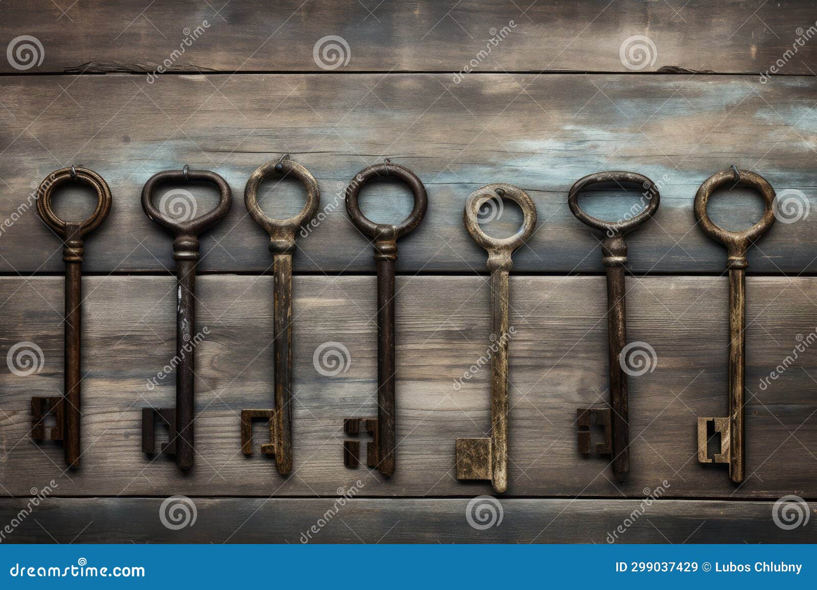 Antique and Rusty Keys on Weathered Wooden Planks Stock Illustration ...