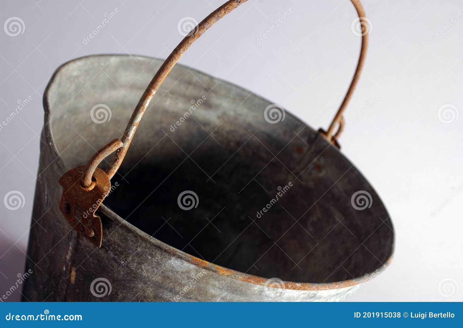 Antique Rusty Metal Water Bucket Stock Photo - Image of water, tool ...