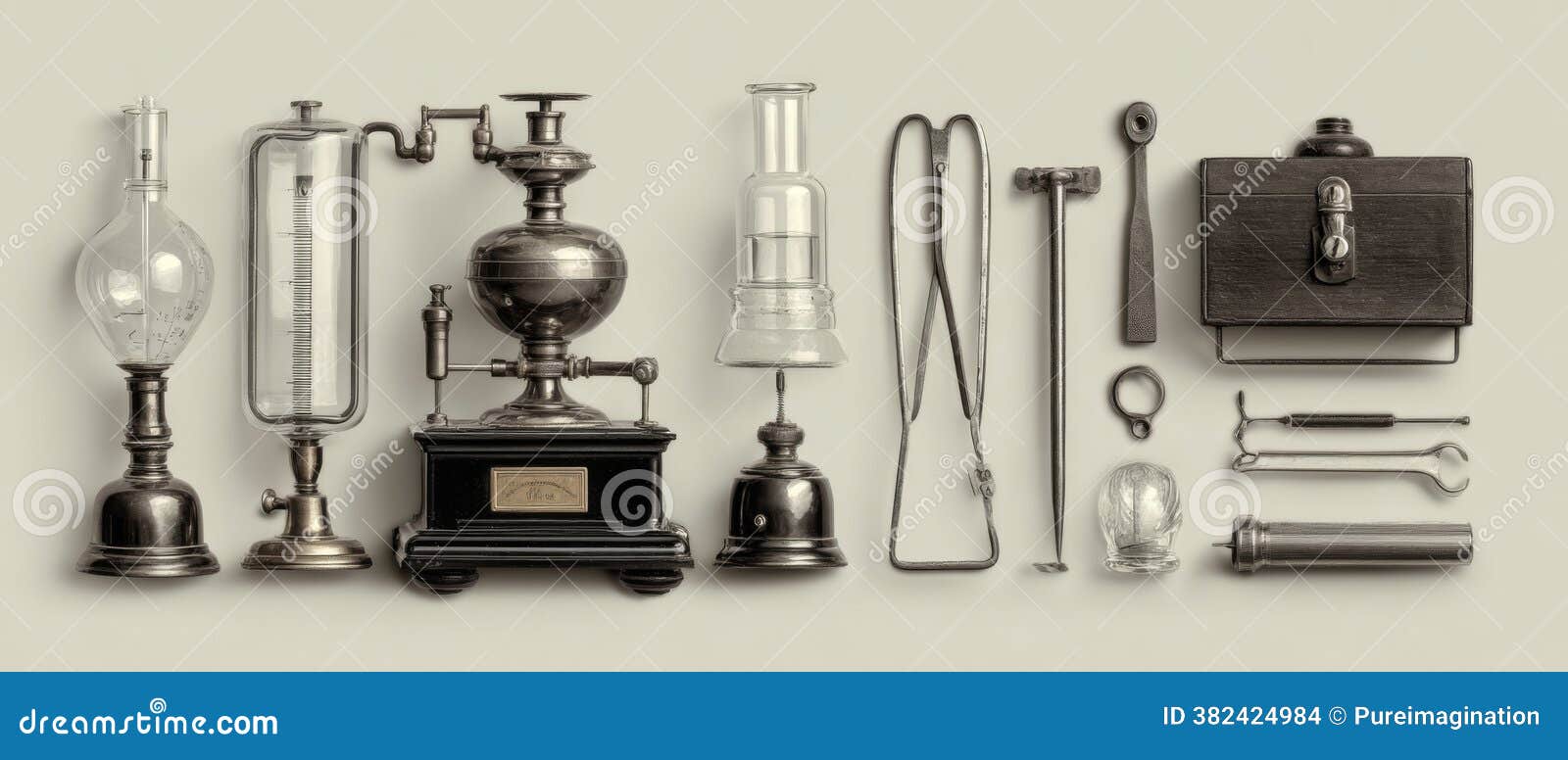 Scientific Still Life Laboratory Flasks Reagents Petri Dish And ...