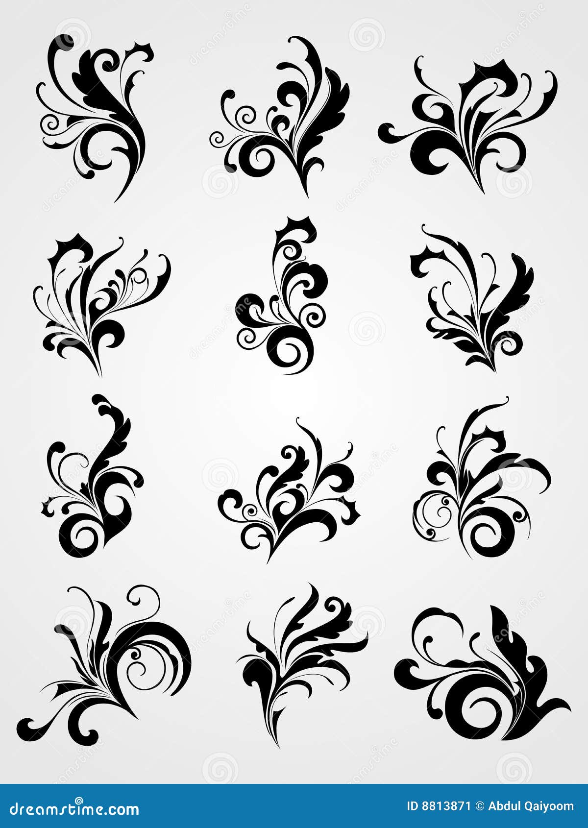 Antique Scroll Pattern Black Tattoos Stock Illustration - Illustration ...