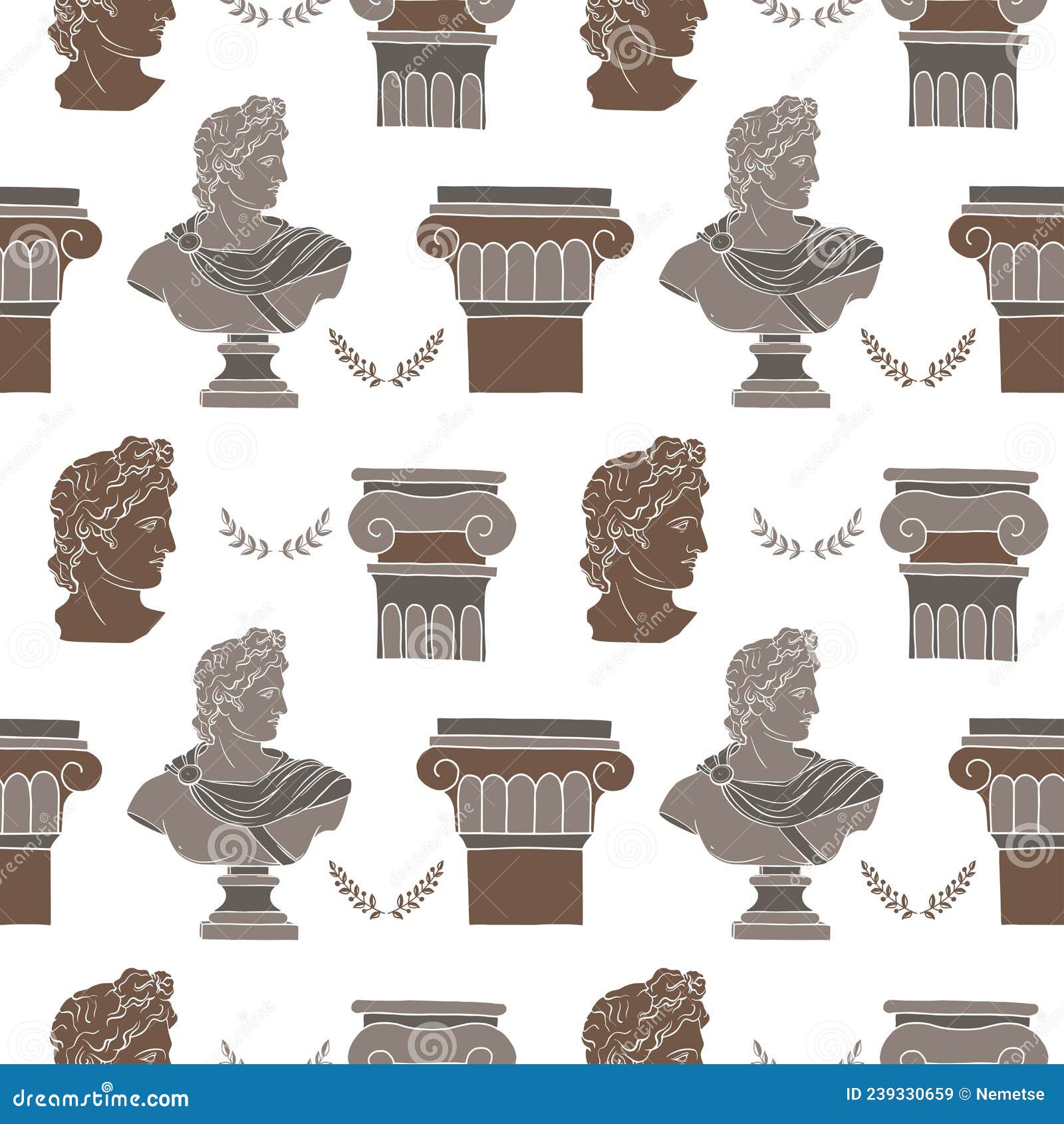 Seamless Pattern Columns Statues Stock Illustration - Illustration of ...