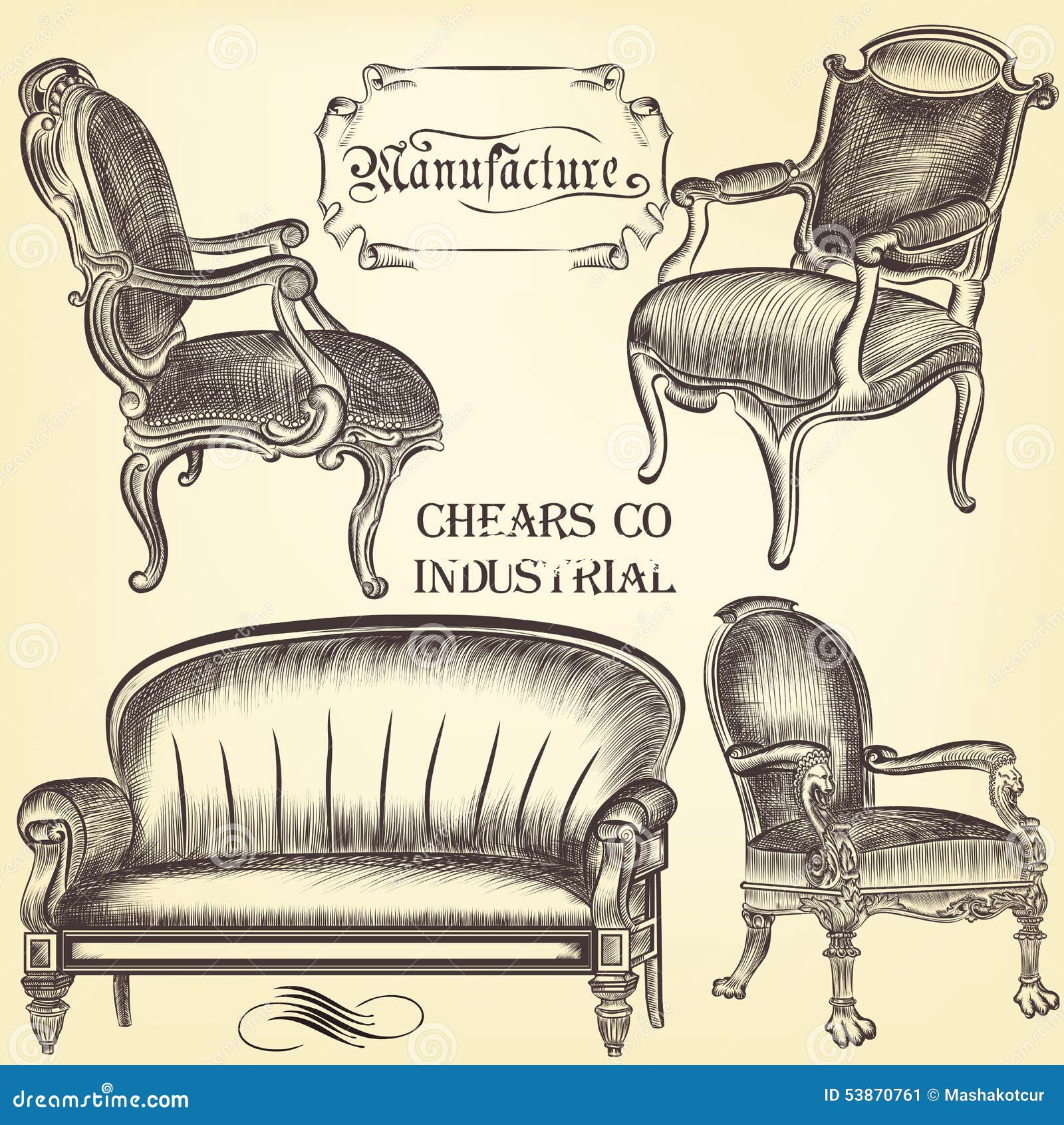 Antique Set of Vector Hand Drawn Chairs Stock Vector - Illustration of ...