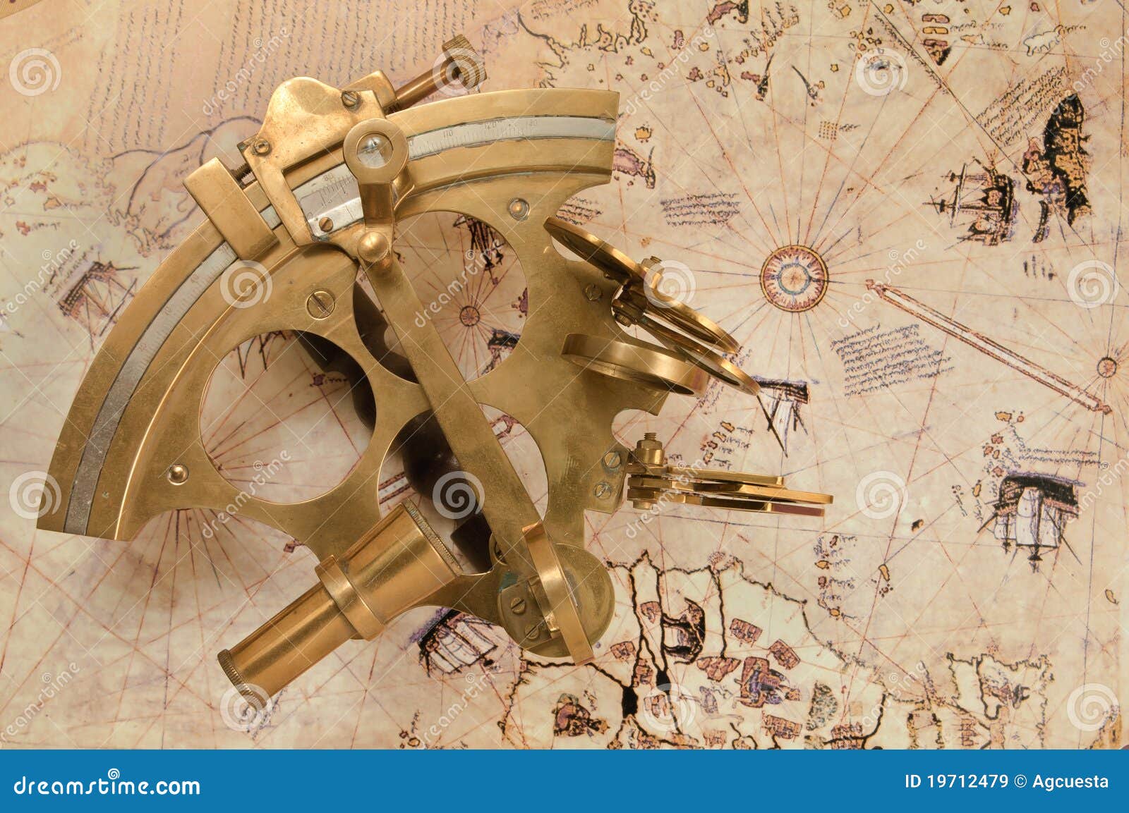 Antique sextant on old map stock image. Image of antique - 19712479