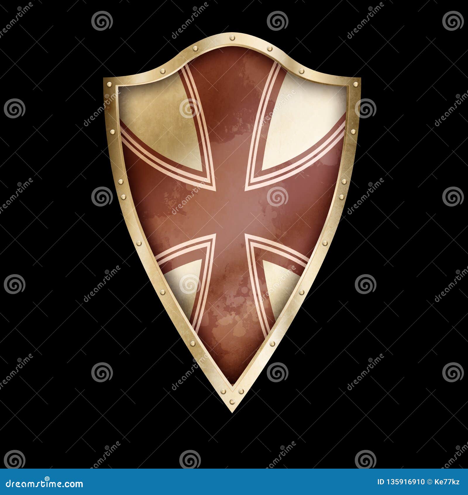 Antique Shield with Cross on Black Background Stock Illustration ...