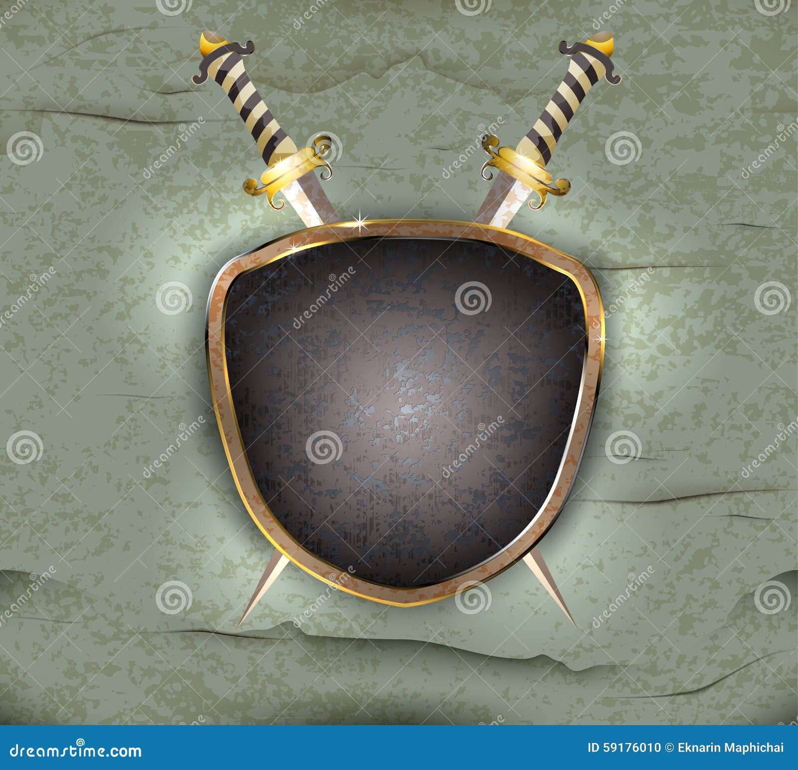 Antique Shield with Two Swords Stock Illustration - Illustration of ...