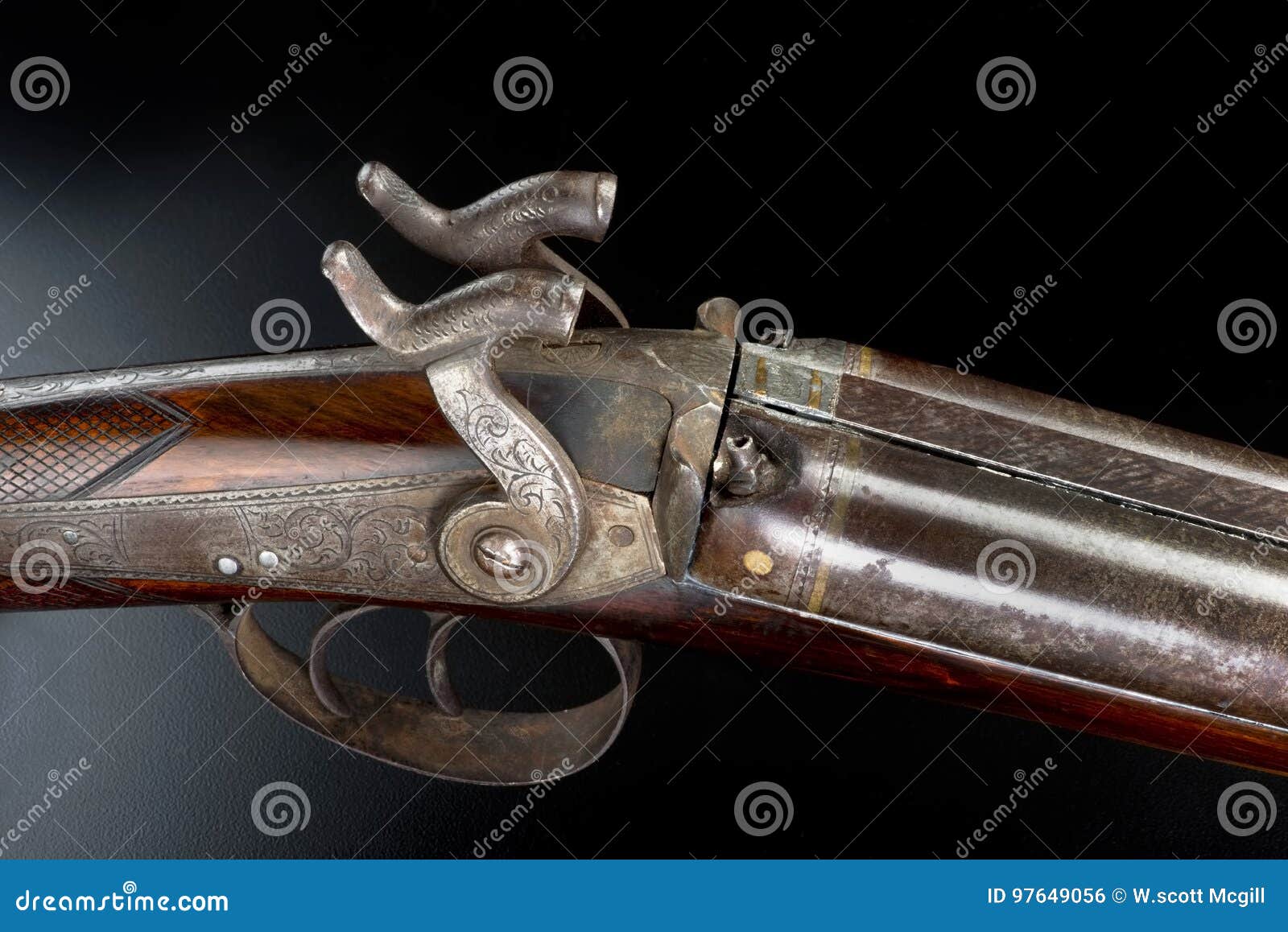 Antique Shotgun Closeup. stock photo. Image of army, musket - 97649056