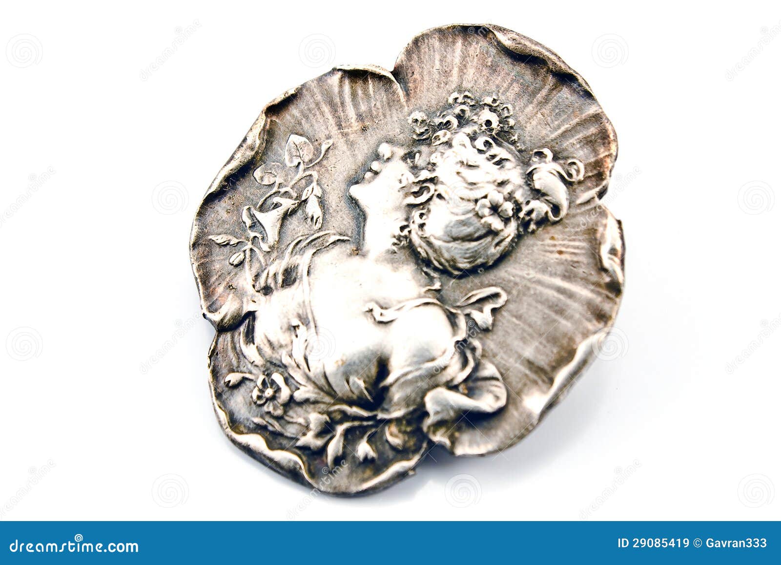 Antique Silver Brooch with Woman S Profile Stock Image - Image of ...
