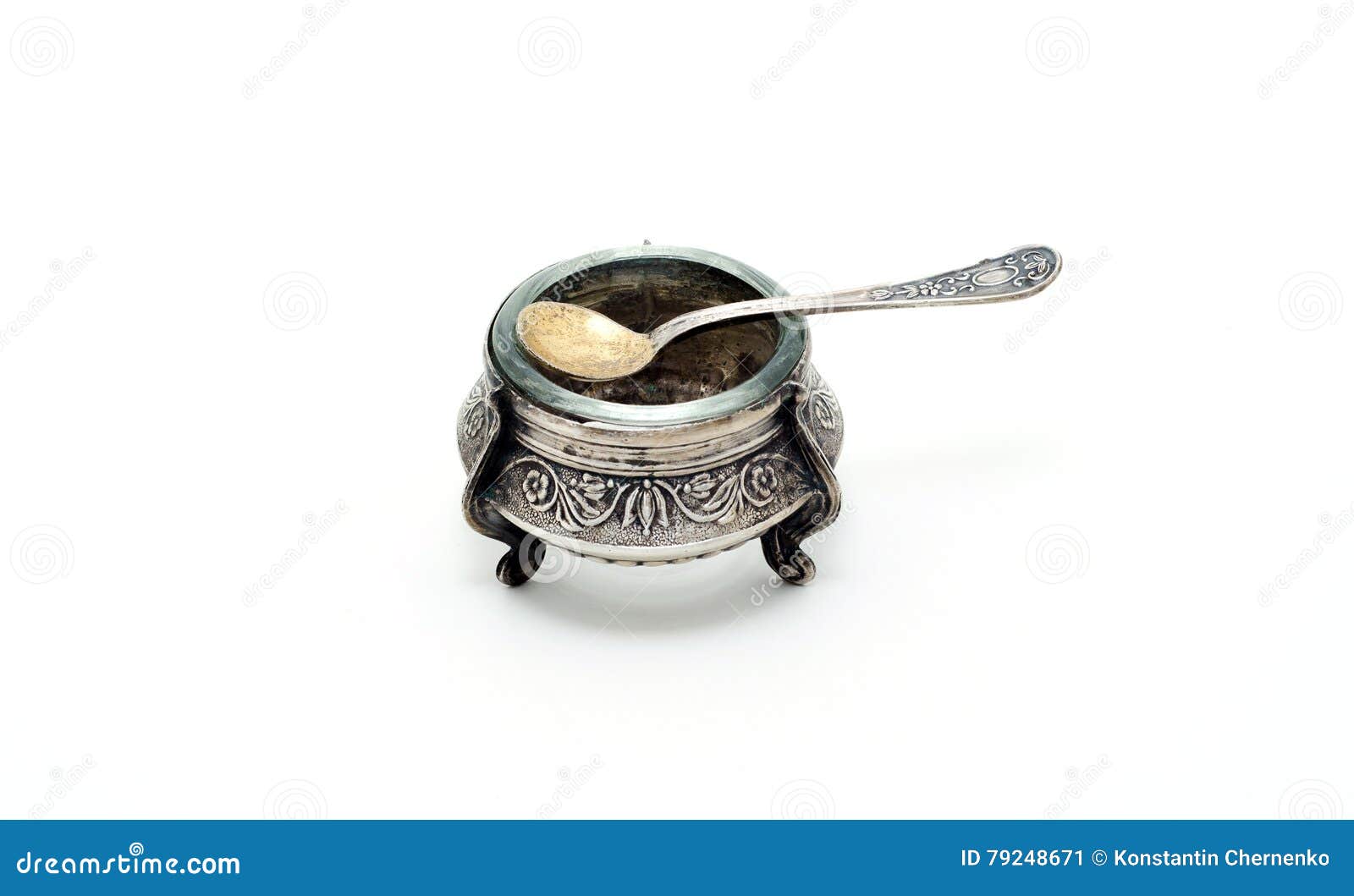 Antique Silver Salt Shaker with Spoon. Stock Image - Image of mineral ...