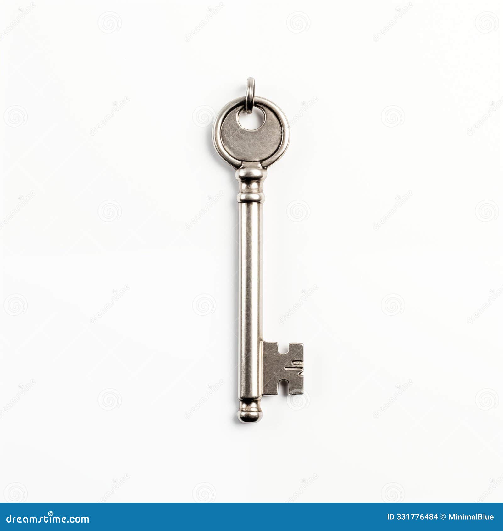 Antique Silver Skeleton Key with Round Head Isolated on White ...