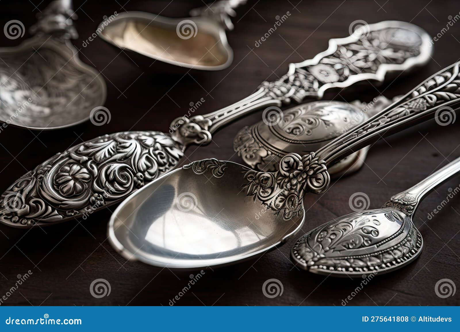Antique Silver Spoons with Delicate Scrollwork and Intricate Carving ...