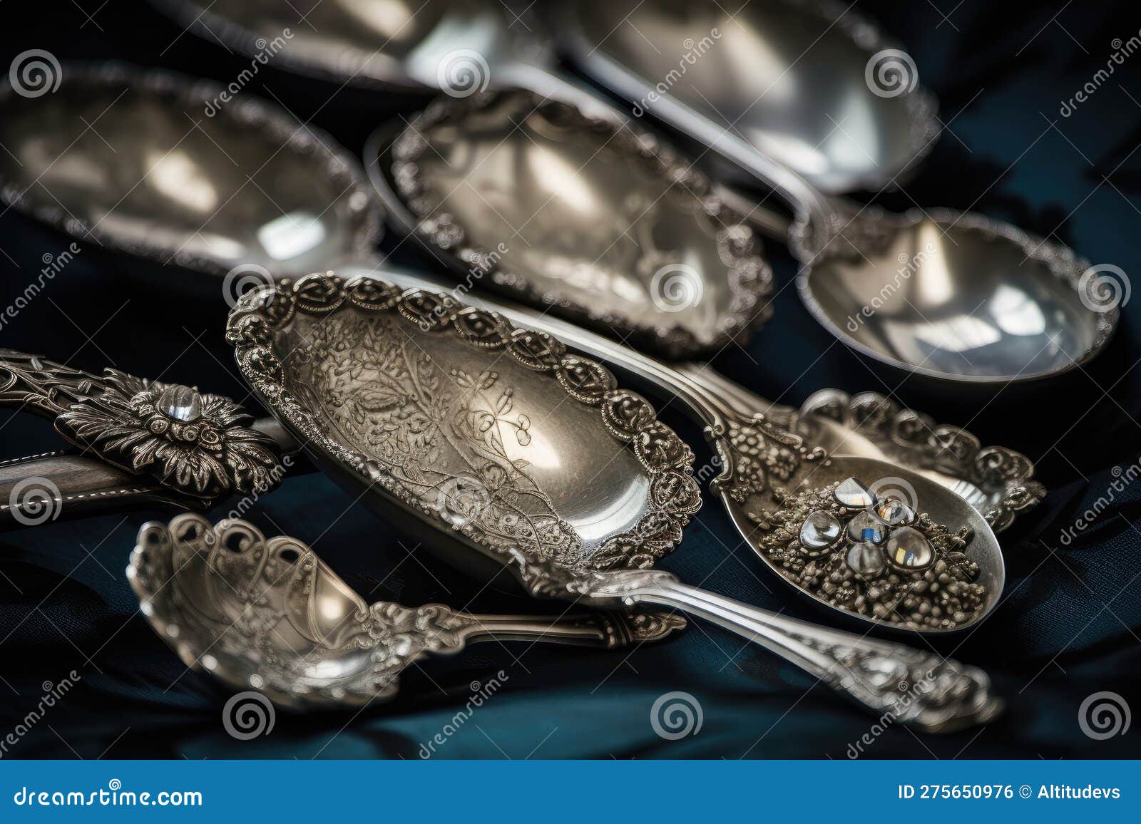 Antique Silver Spoons in Intricate Setting, Surrounded by Diamonds ...
