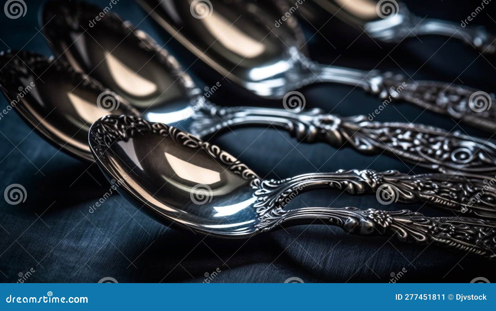 Antique Silverware Collection, Ornate Pattern, Still Life Generated by ...