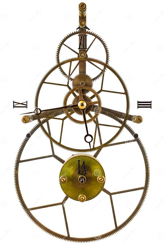 Antique Skeleton Clock Isolated on White Stock Photo - Image of inside ...
