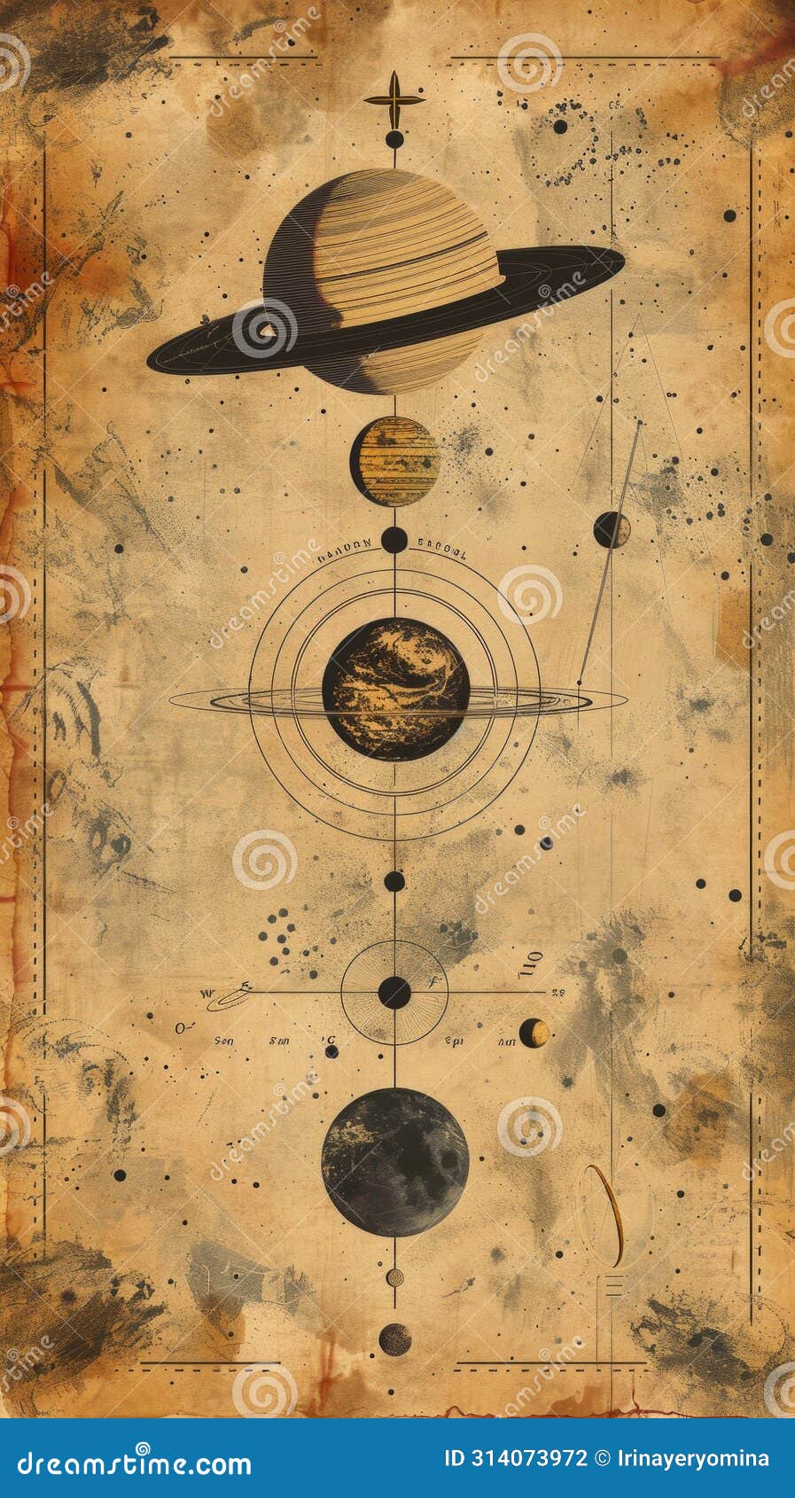Antique Solar System Map with Detailed Planets Stock Photo - Image of ...